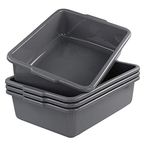 Set of 4 Rectangle Bus Tubs, 24 Quart Plastic Commercial Bus Trays ...
