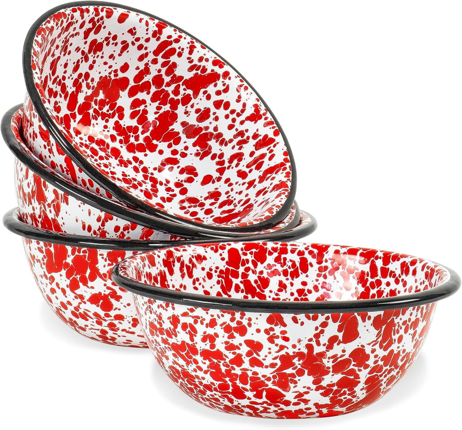 Set of 4 Red Co. Enamelware Metal Classic 20 Oz Round Cereal Bowls with ...