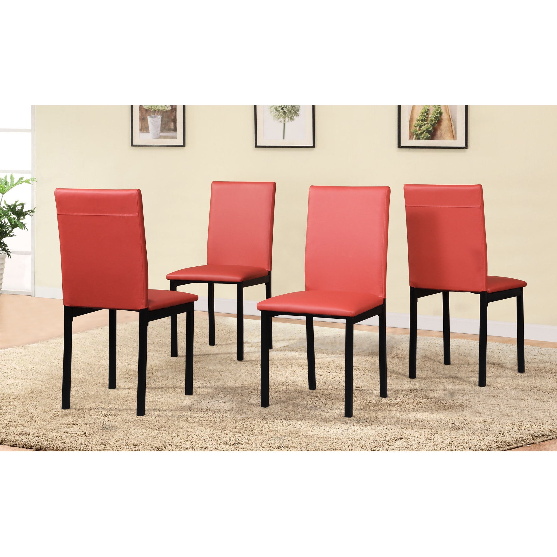 Set of 4 Red Faux Leather Metal Frame Chairs for Dining | Space-Saving ...