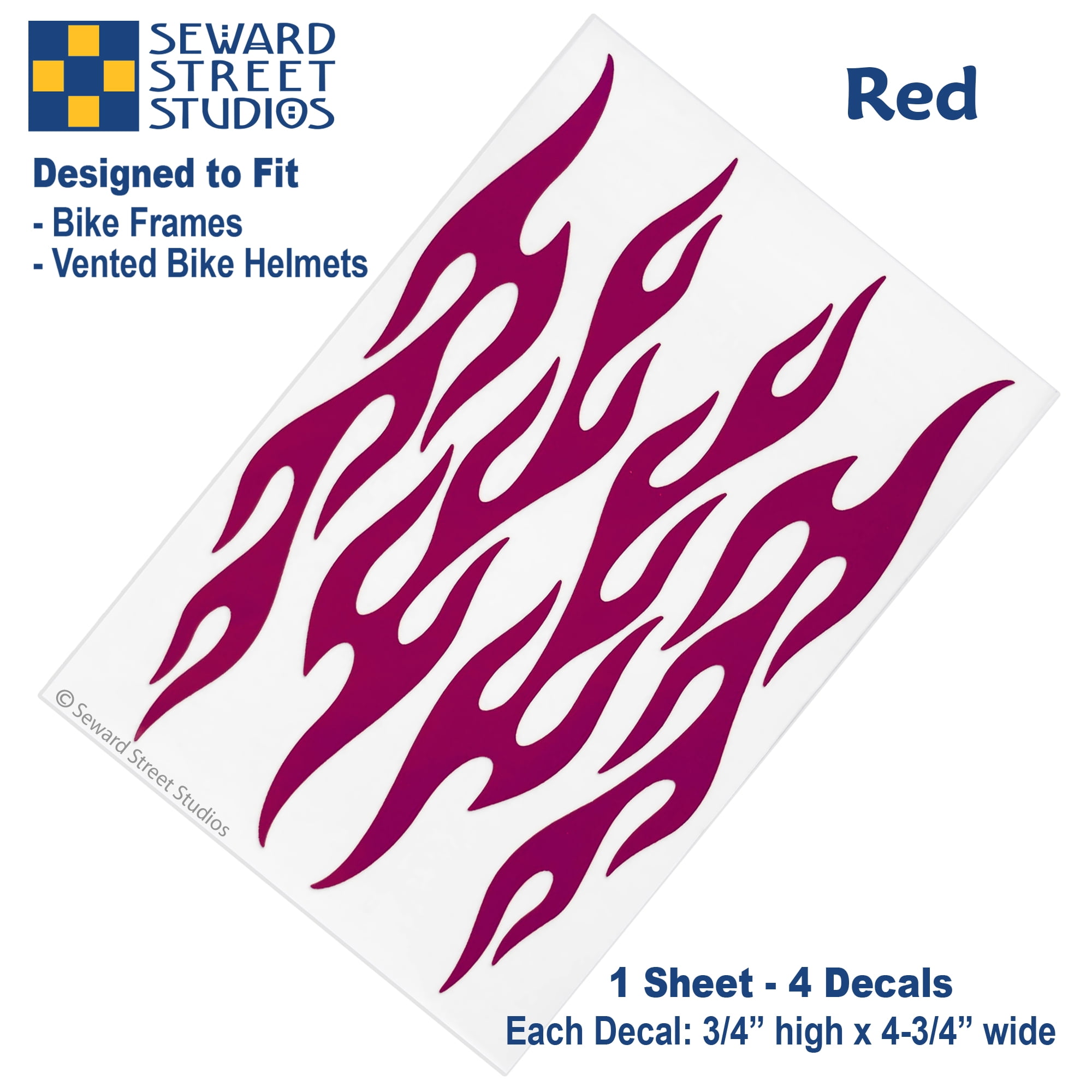 Set of 4 Red Flames Decals, Flame Bike Helmet Stickers Sheet / #876-RD ...