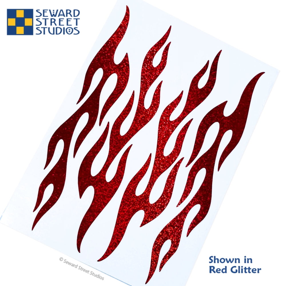 Set of 4 Red Flames Glitter Decals, Flame Bike Helmet Stickers Sheet ...