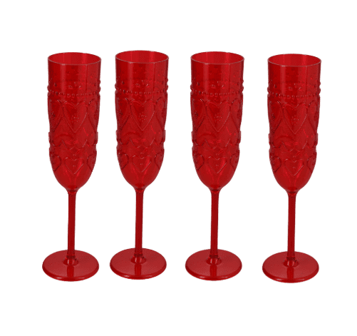 Set of 4 Red Heart-Patterned Plastic Champagne Flutes – Perfect for ...
