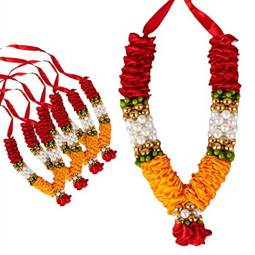 Set of 4 Red Orange Artificial Flowers Ribbon Garland Haar Mala for ...