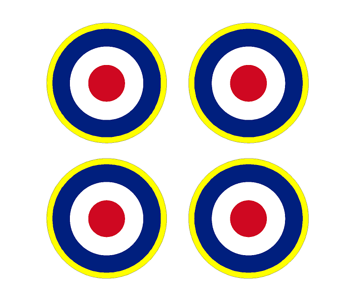 Set of 4 Remote Control (RC10) Yellow Red Blue White RAF Roundels 4" RC ...