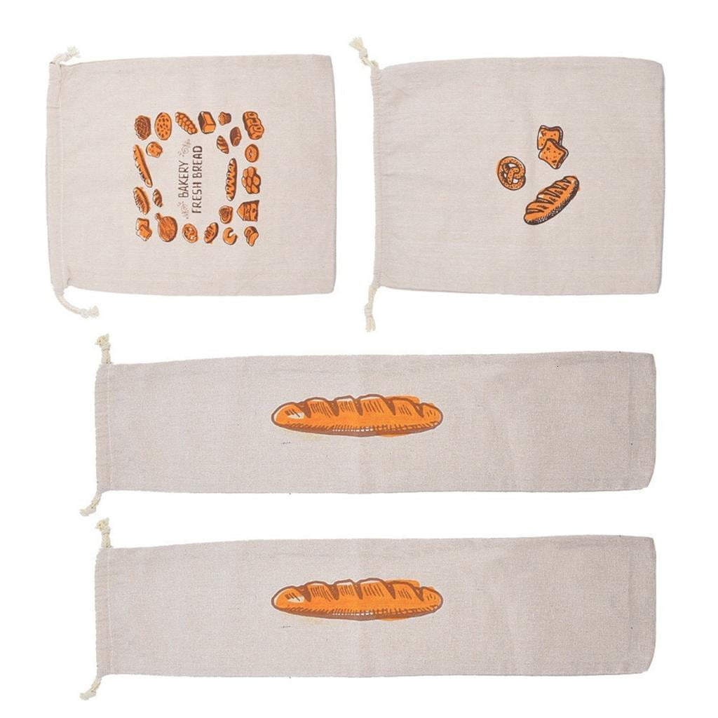 hejhncii Pack of 4 Reusable Linen Bread Storage Bags Drawstring Closure ...