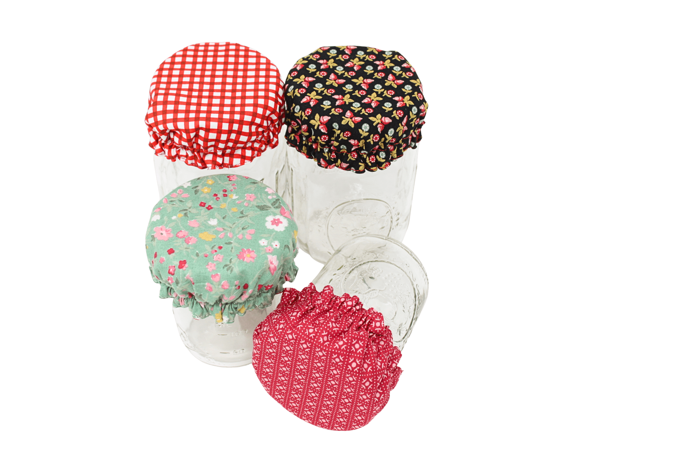 Set of 4 Reversible Washable Cotton Fabric Mason Jar Covers for Starter ...
