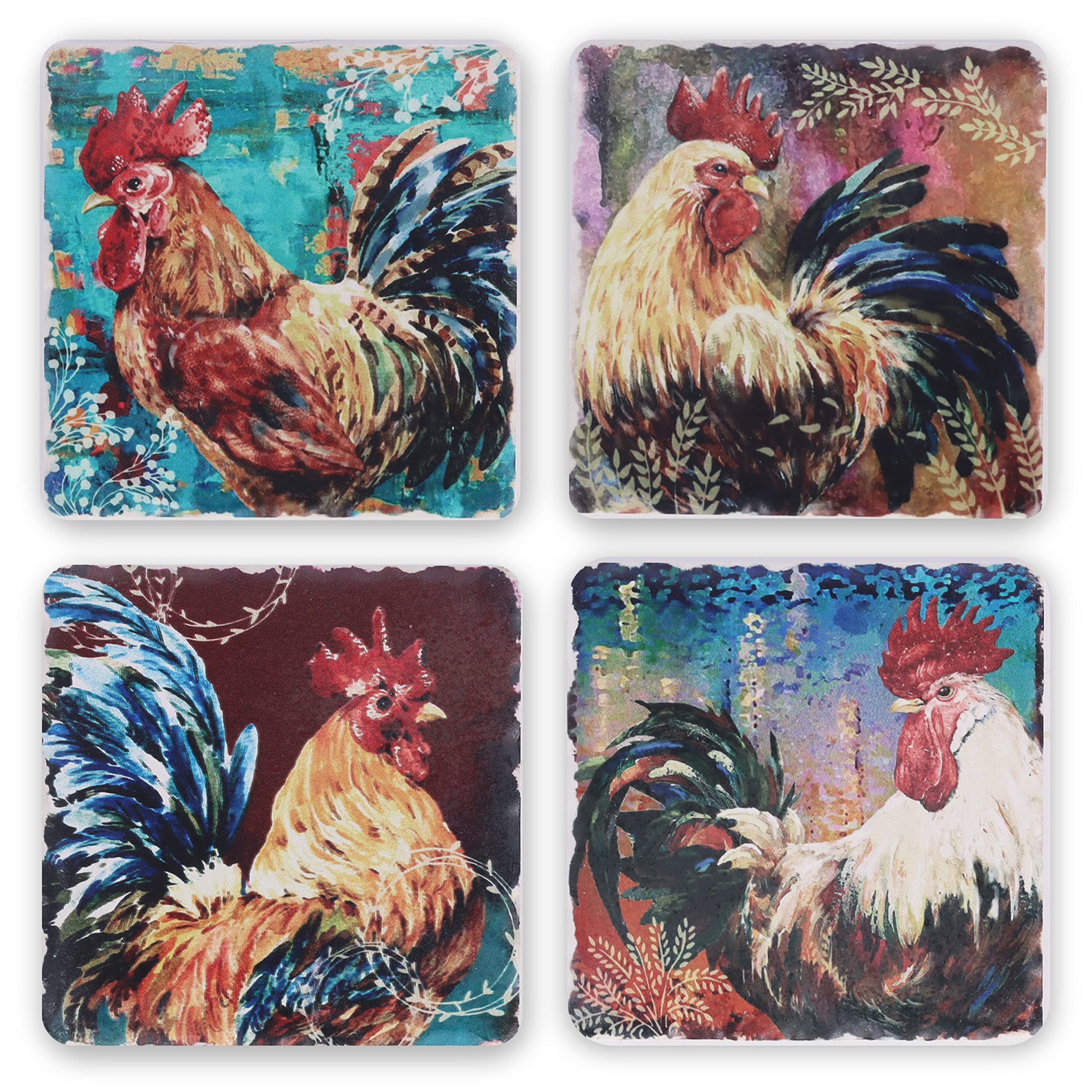Set of 4 Rooster Coasters for Mugs Cups Farmhouse Kitchen C42 - Walmart.com