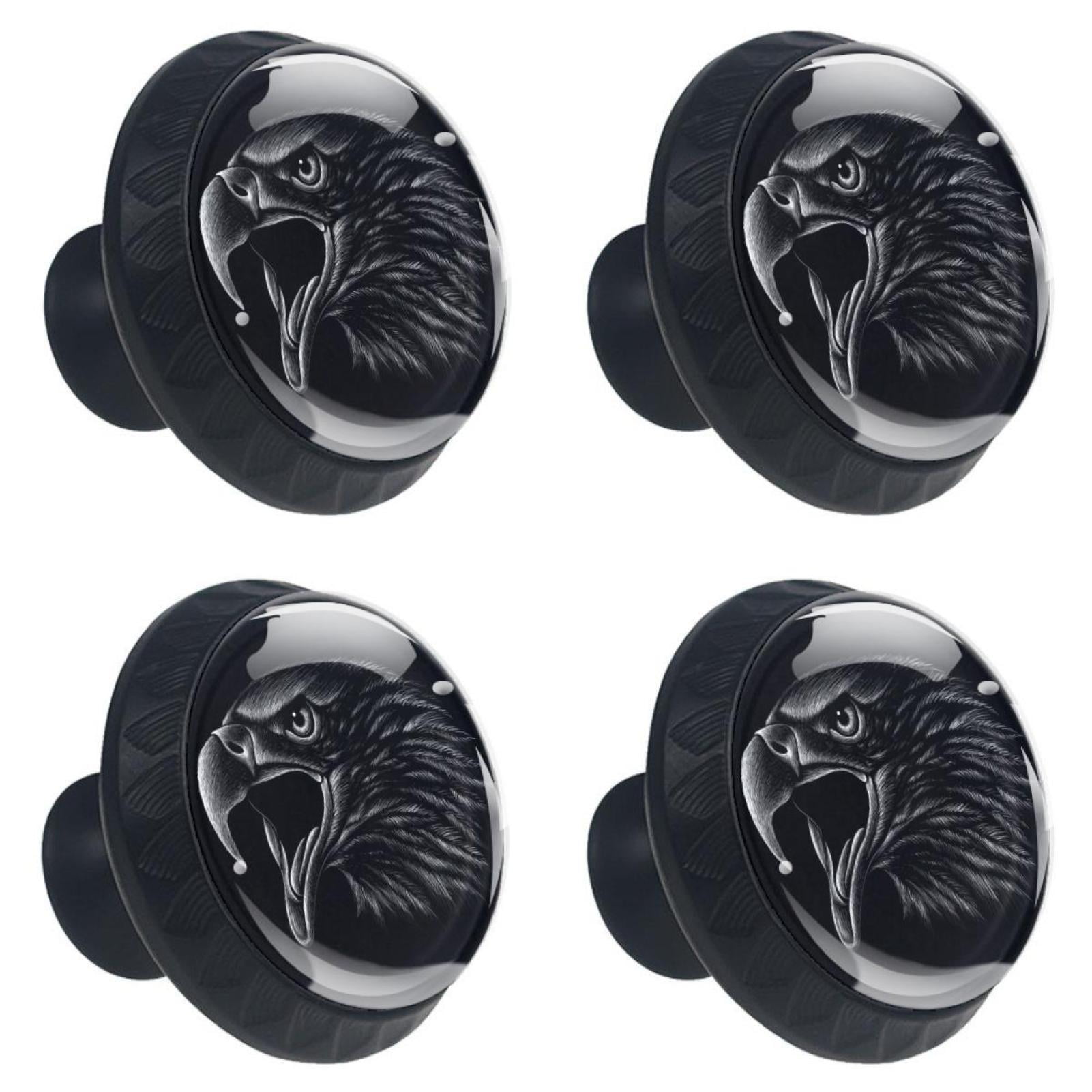Set of 4 Round Drawer Knobs Black Angry North American Bald hawk ...