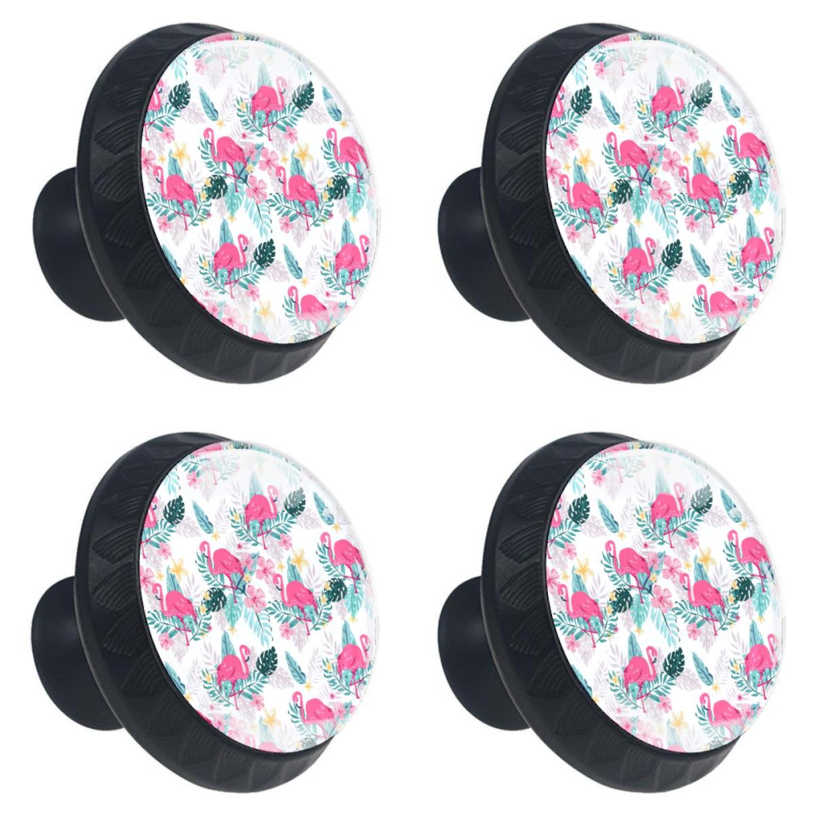 Set of 4 Round Drawer Knobs Pink Flamingos Leaves Flowers - Walmart.com