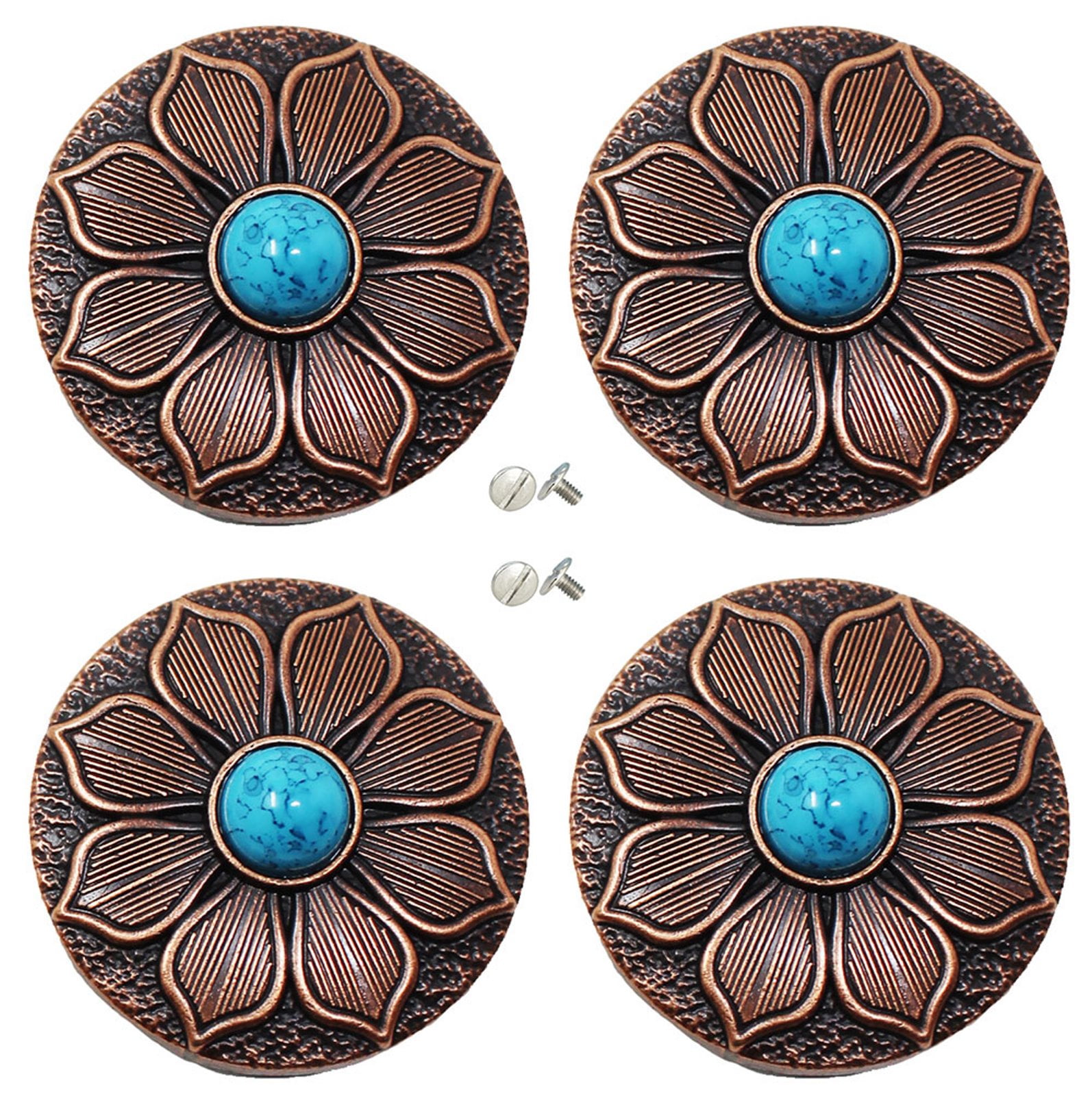 Set of 4 Screw Back Conchos Western Saddle 1-1/4" Copper Engraved ...