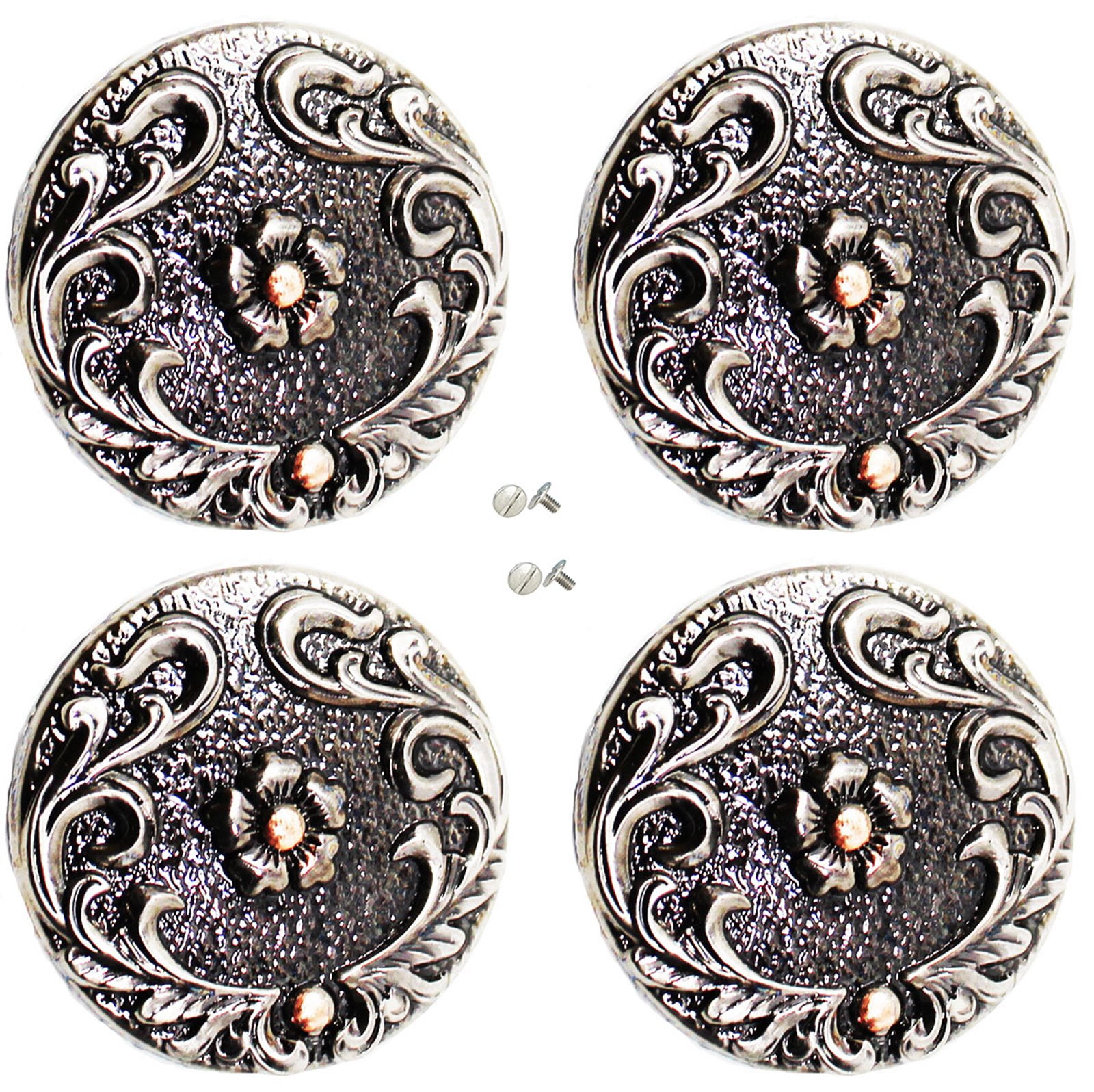 Set of 4 Screw Back Conchos Western Saddle 1-1/4" Floral Silver Conchos ...