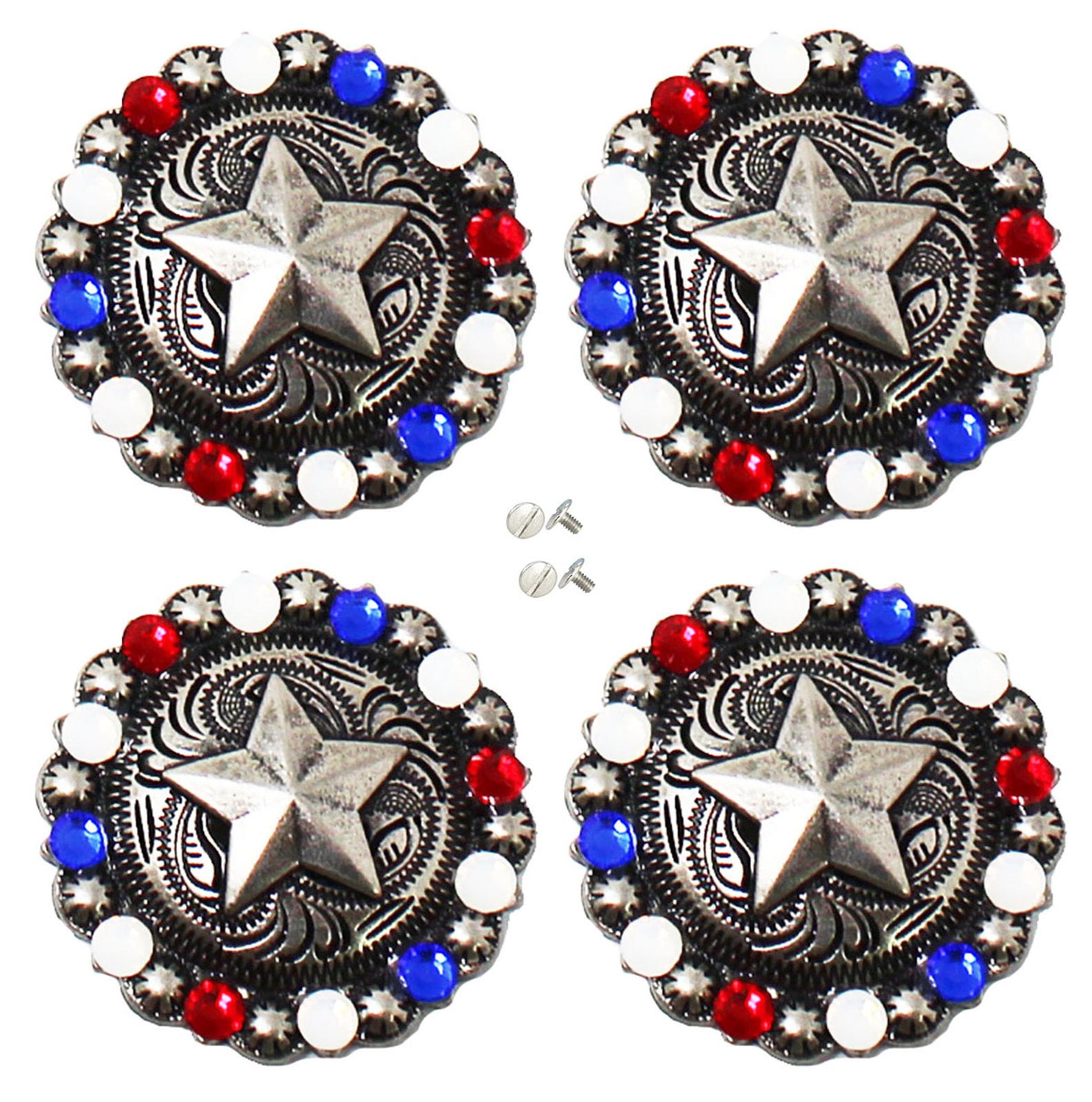 Set of 4 Screw Back Conchos Western Saddle 1-1/4" Silver Star Engraved ...