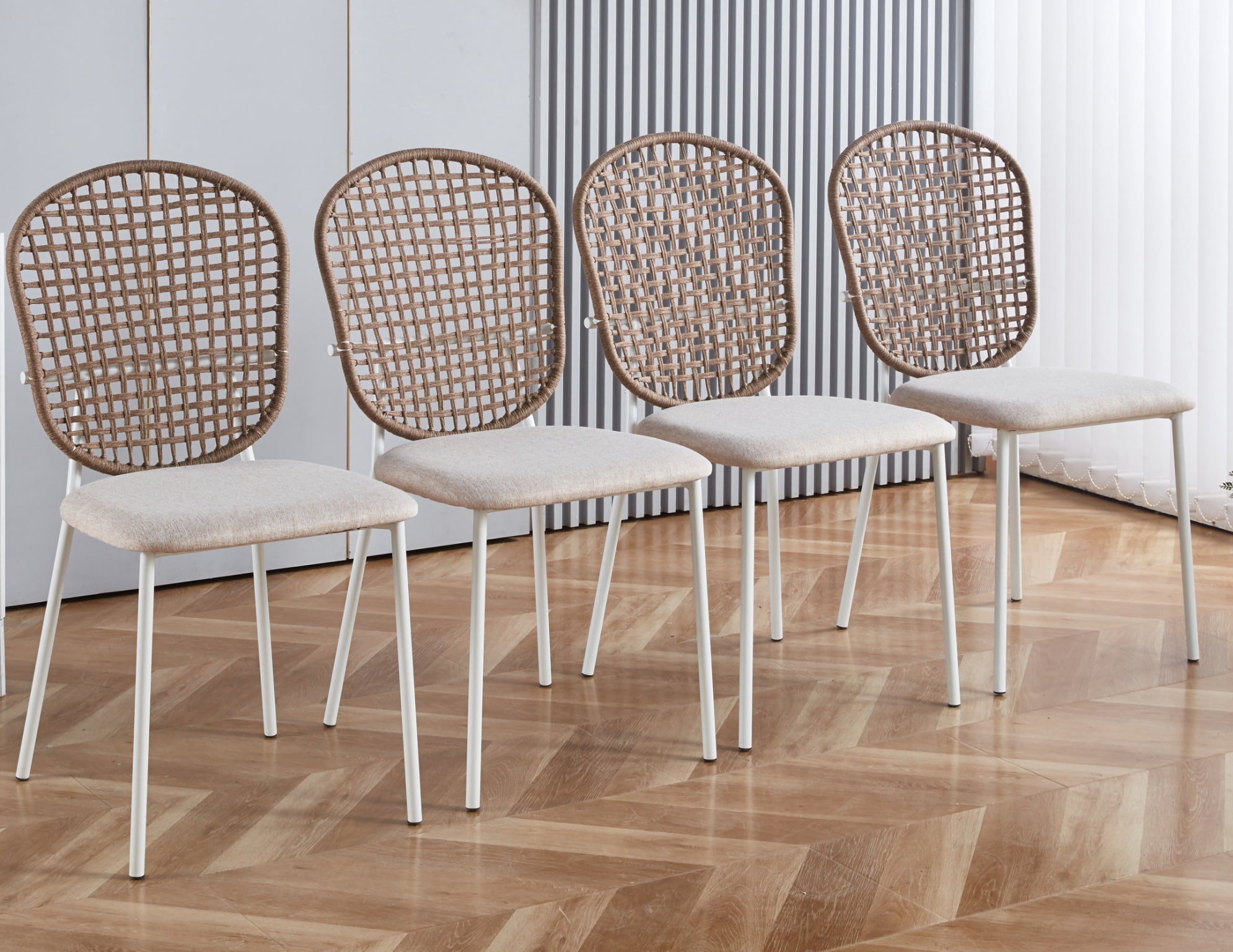 Set of 4 Sennit Chairs with Woven Backrest, Dining chair, Coffee Chair ...