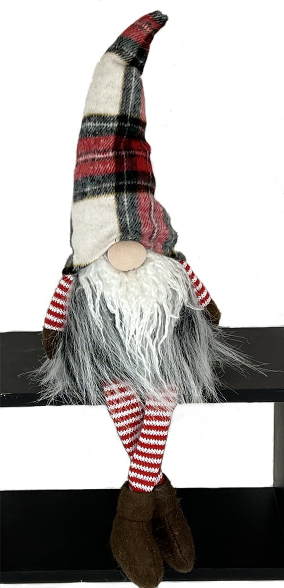 Set of 4 Sitting Gnome With Long Legs Wearing A Tartan Plaid Hat ...