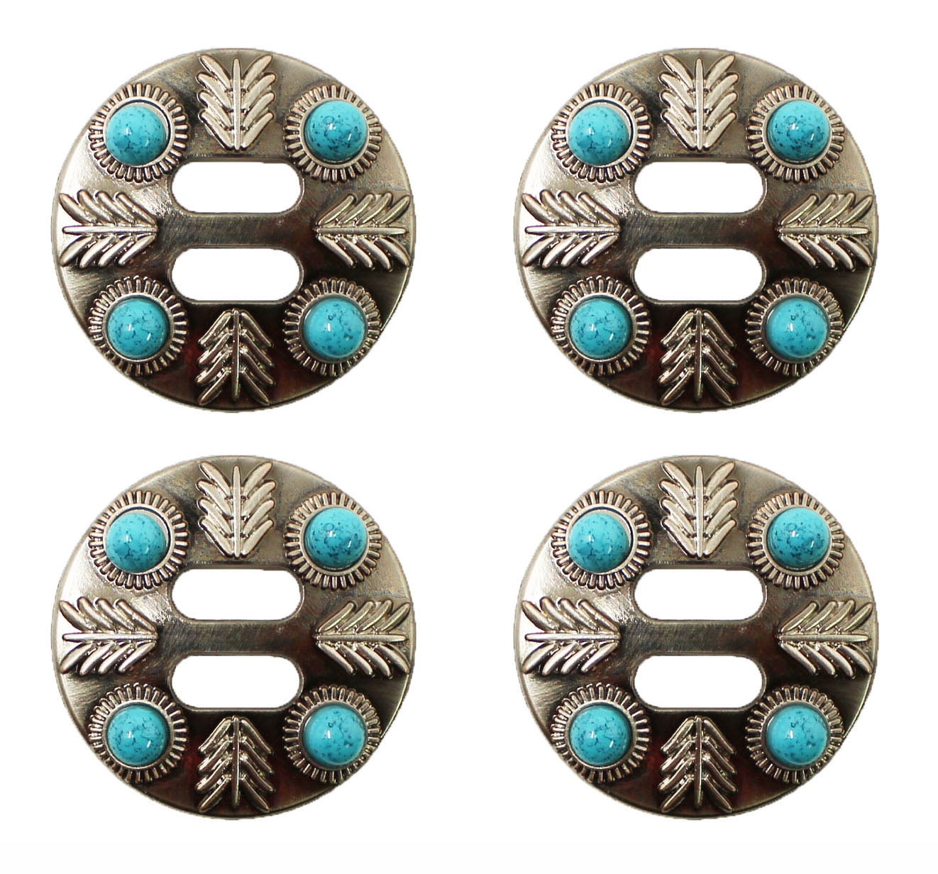 Set of 4 Slotted 1-1/2" Western Saddle Tack Turquoise Stone Conchos ...