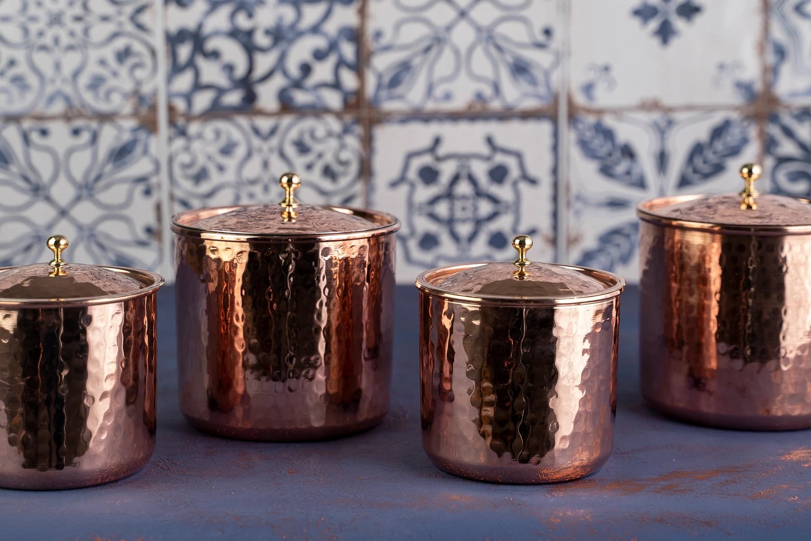 Set of 4 Solid Copper Canister Set with Lid | 100% Copper Kitchen ...