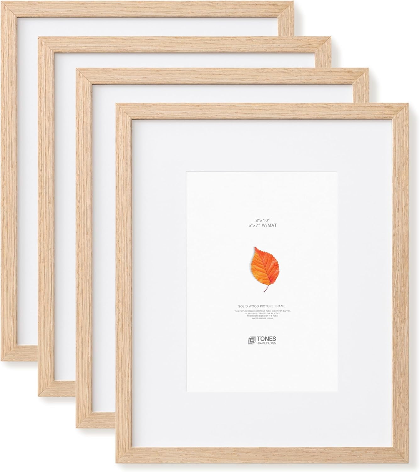 Set of 4 Solid Oak Wood 8x10 Picture Frame with Mat for 5x7 Natural Photo Frames, Poster Frame ...