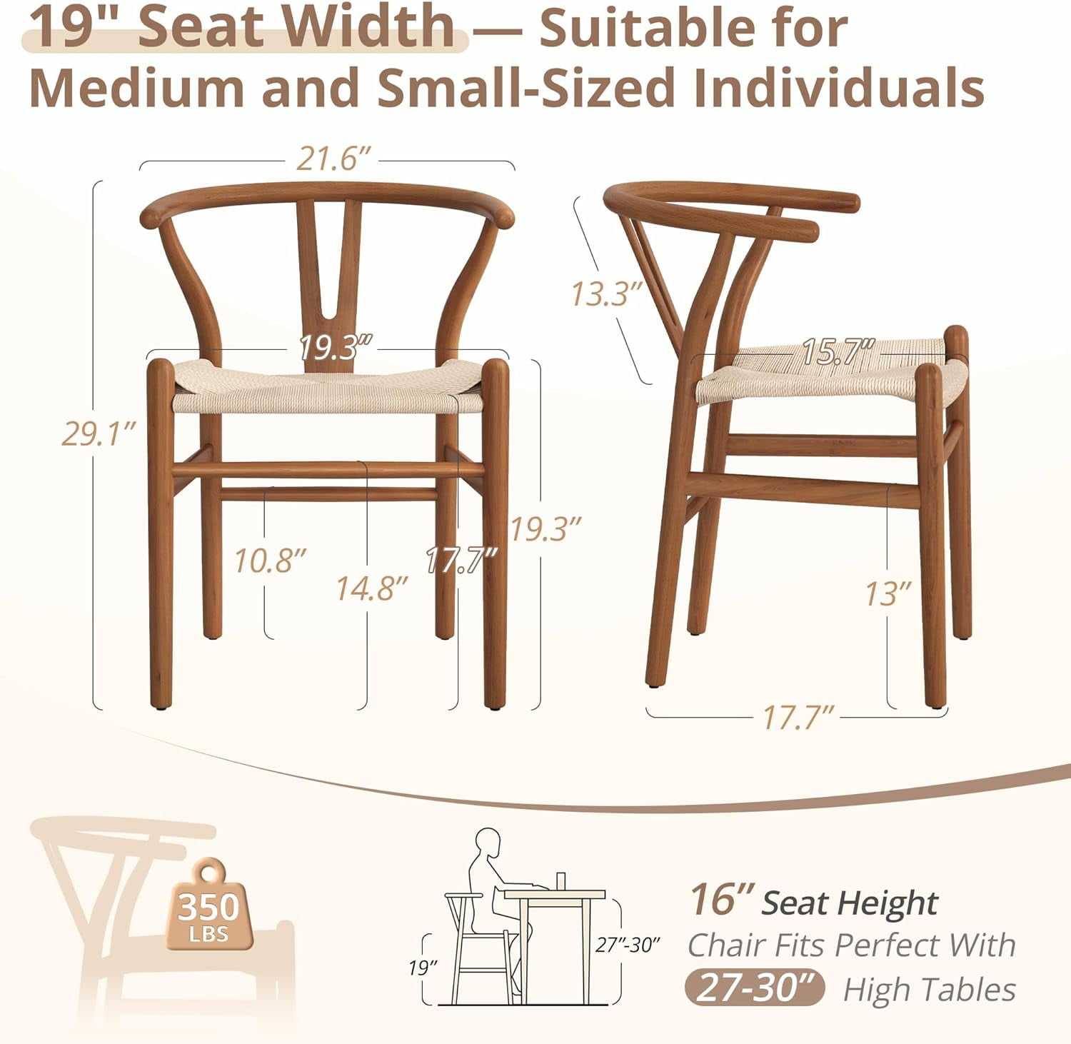 Set of 4 Solid Wood Backrest Dining Chairs with Handwoven , Mid Modern ...