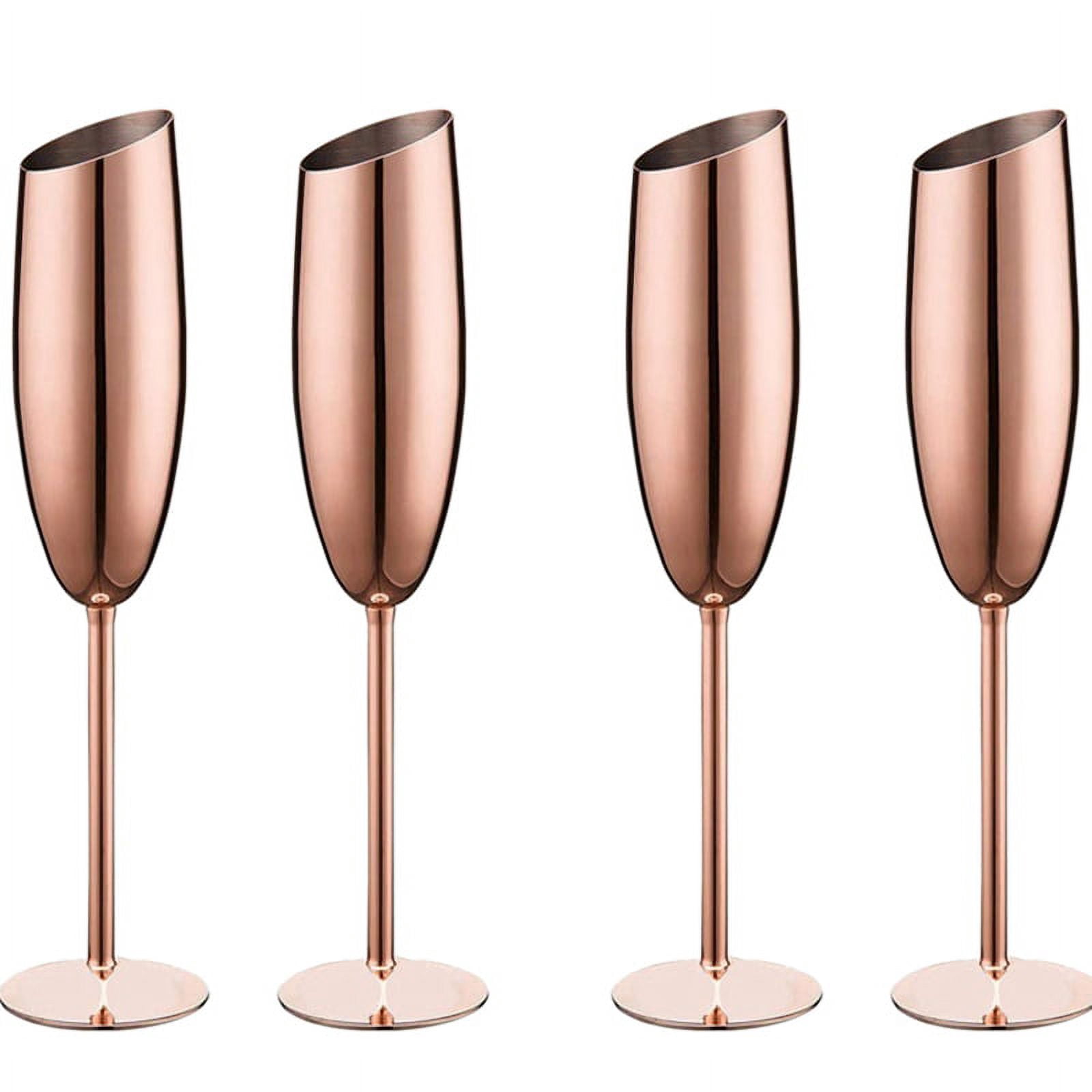 Set of 4 Stainless Steel Champagne Wine Flutes Glasses Gold Unbreakable ...