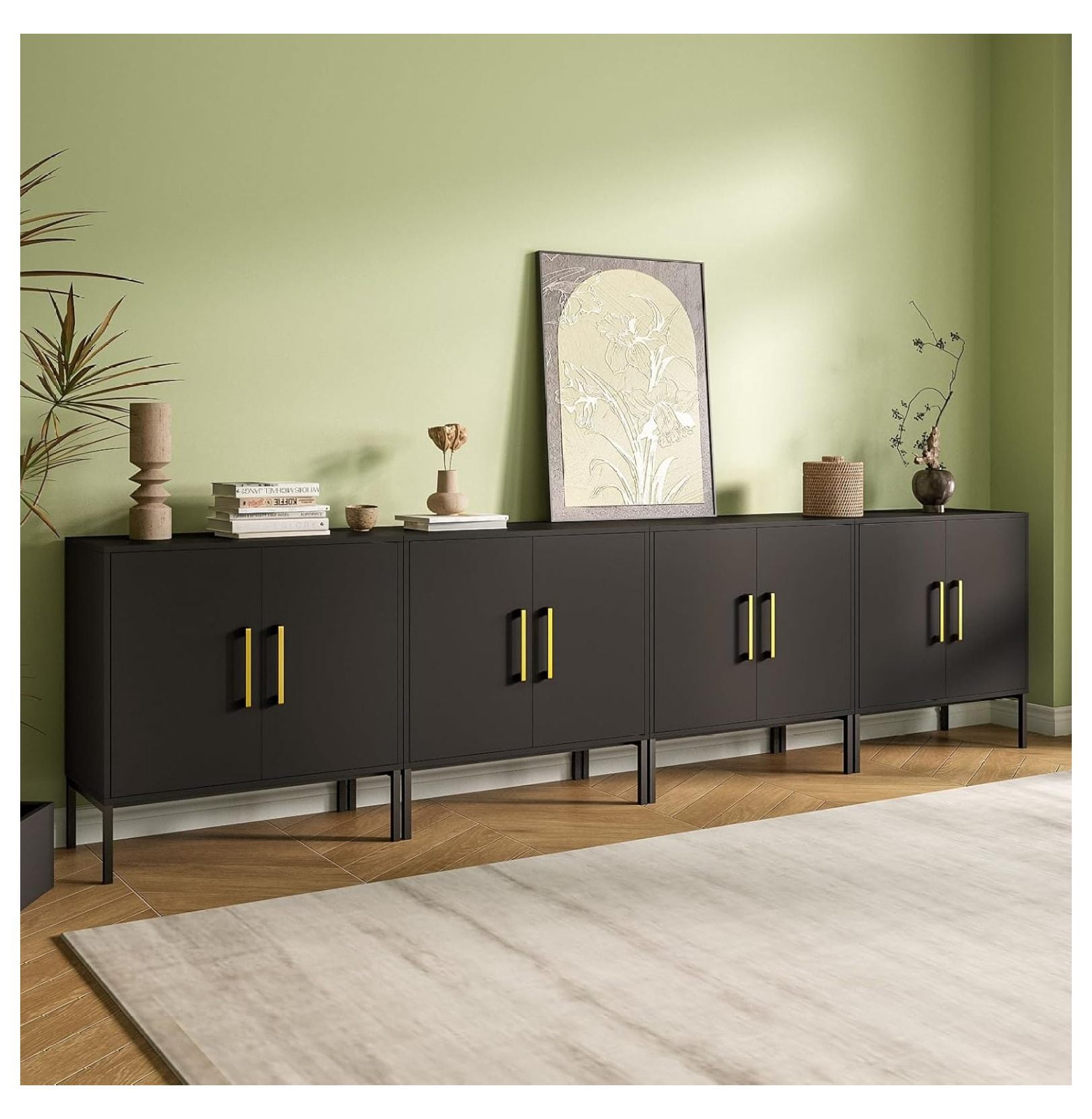 Set of 4 Storage Cabinet, Sideboard Buffet Storage, Modern Living Room ...