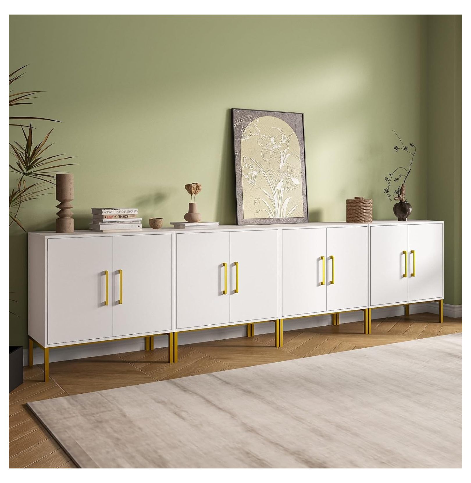 Set of 4 Storage Cabinet, Sideboard Buffet Storage, Modern Living Room ...