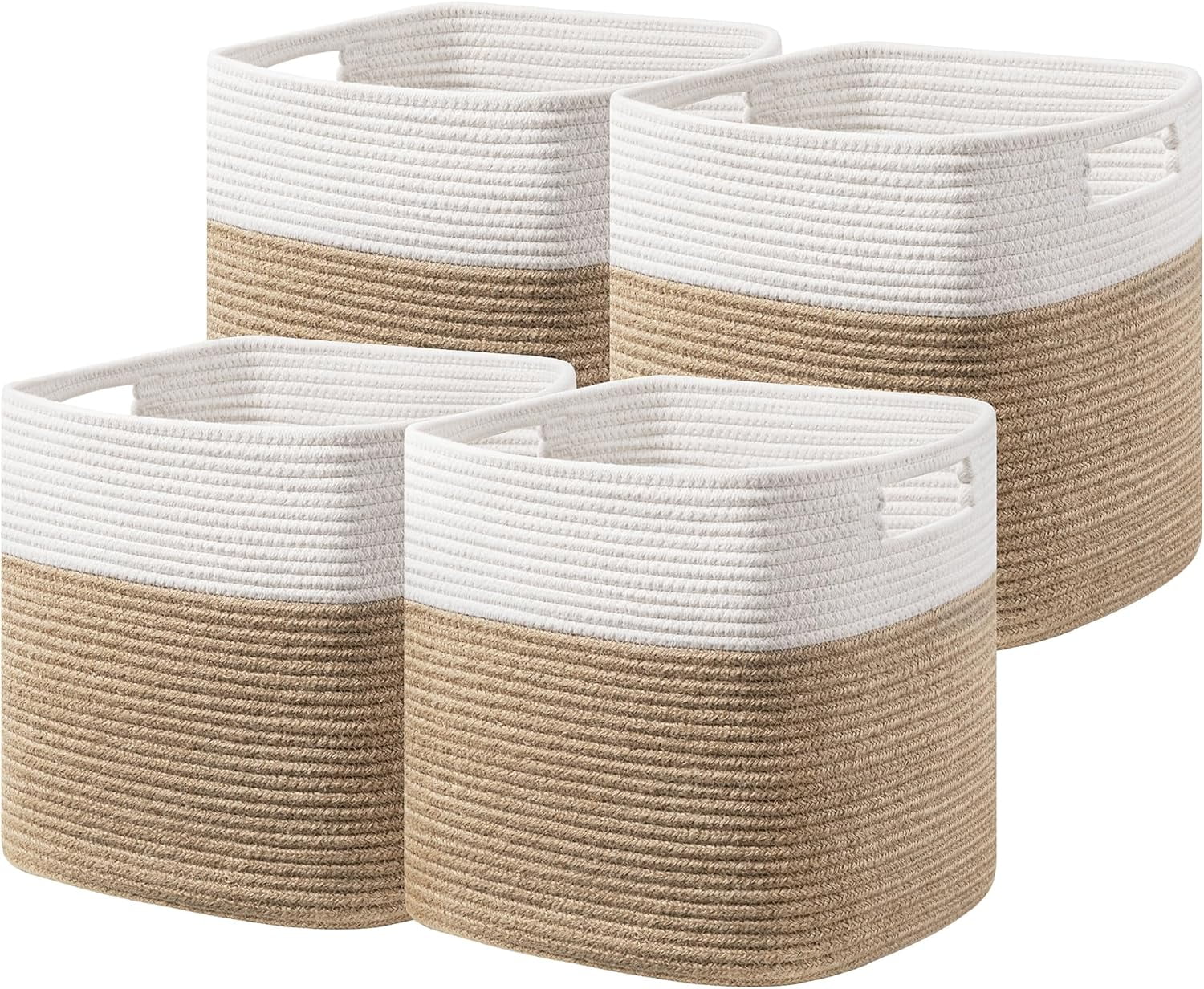 Set of 4 Storage Cubes, Cotton Rope Basket for Shelves, Toys, Book ...