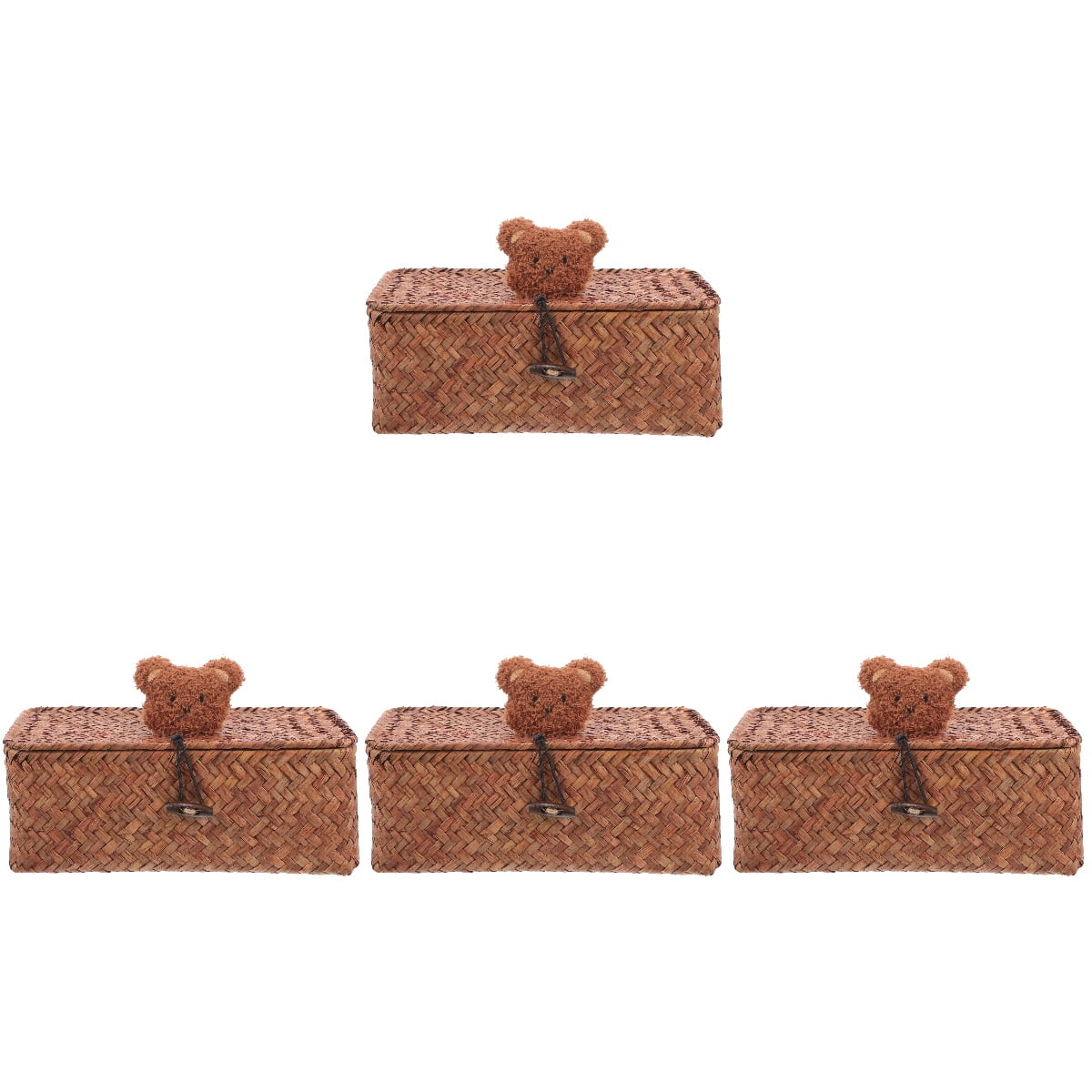 Set of 4 Straw Storage Box Woven Seagrass Basket Decorative Bear Bin Shirt Boxes for Presents ...