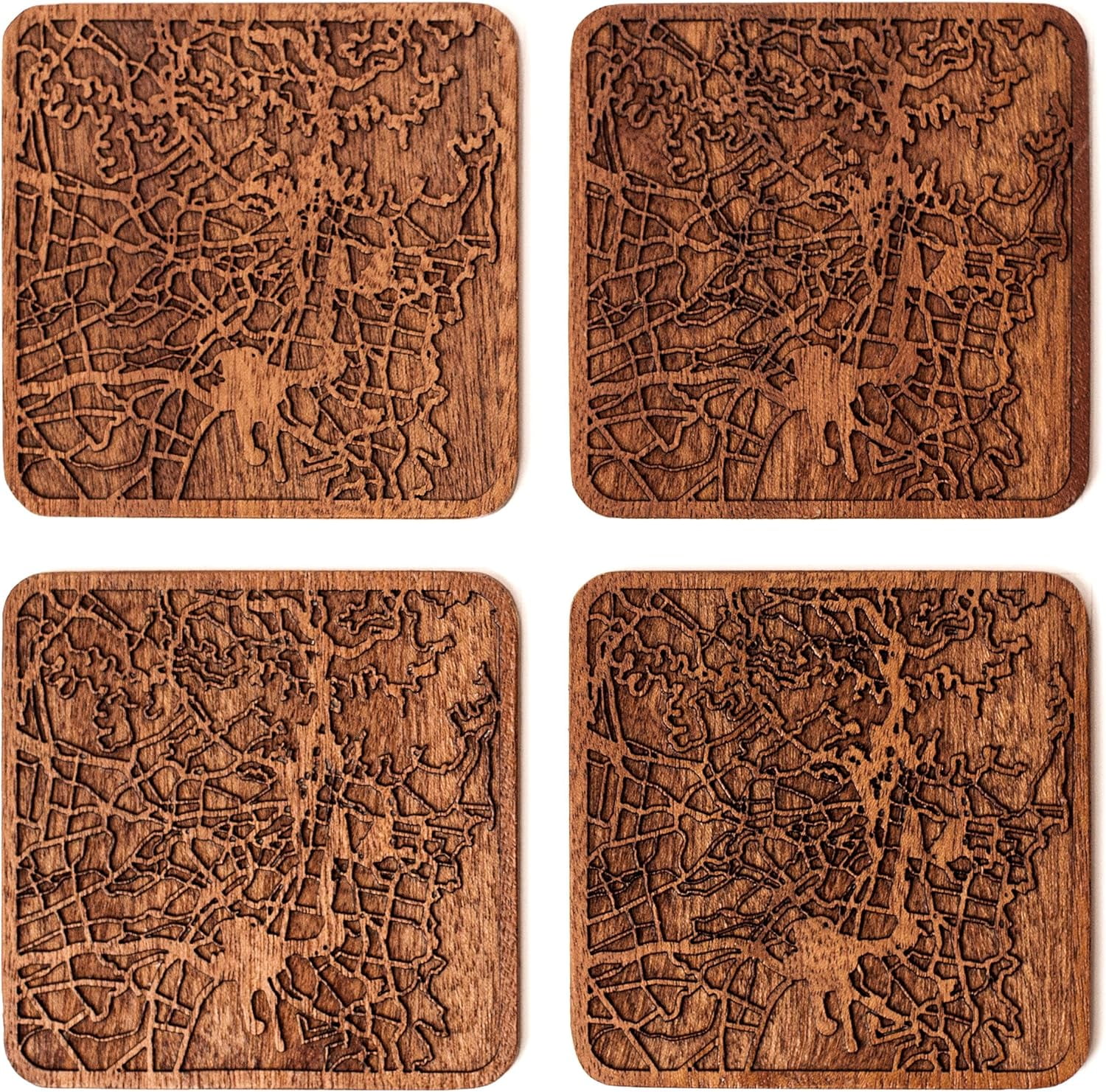 Set of 4 Sydney Map Coaster By , Sapele Wooden Coaster with City Map ...