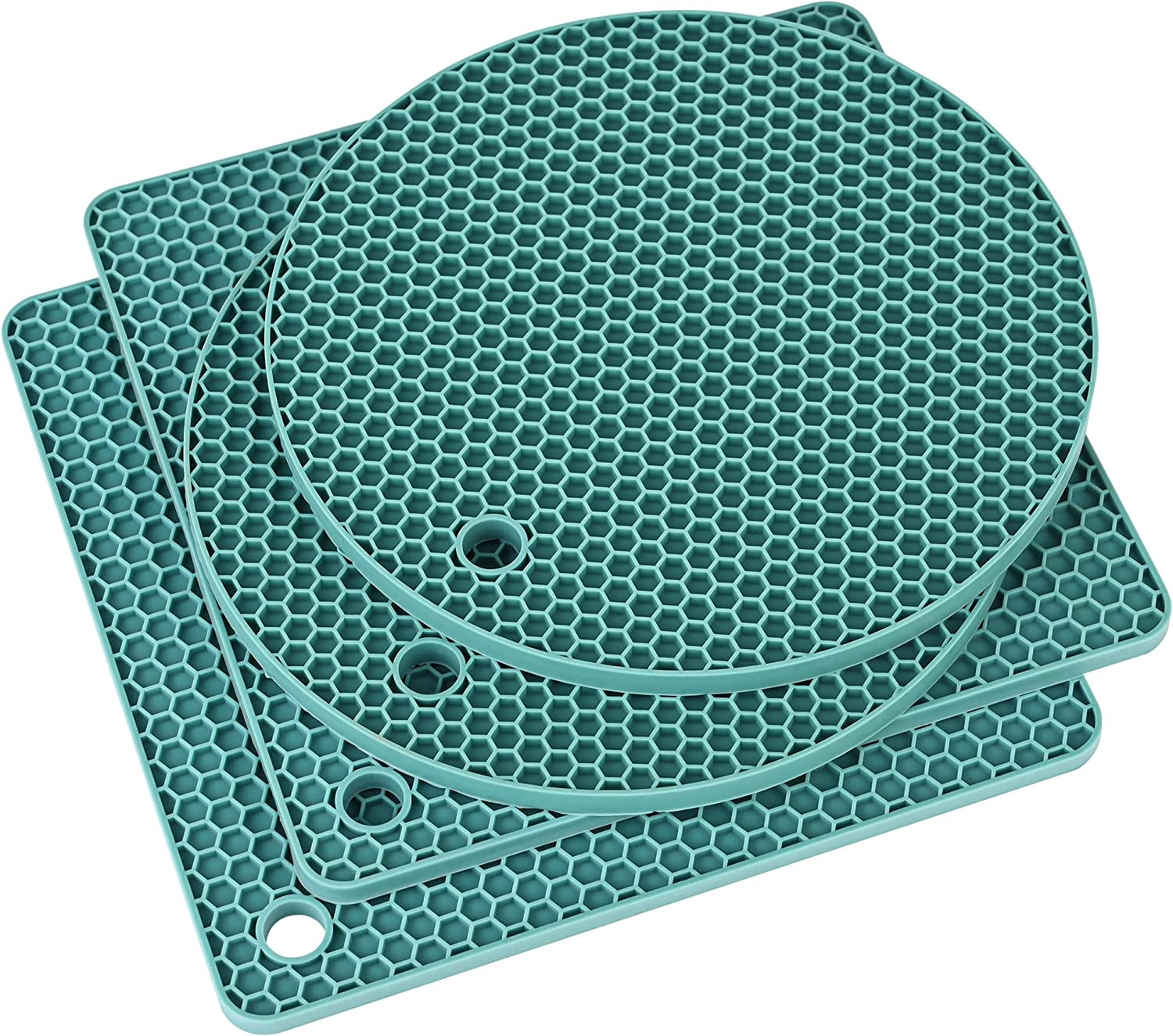 Set of 4 Teal Silicone Trivets for Hot Dishes and Pots, Heat Resistant ...