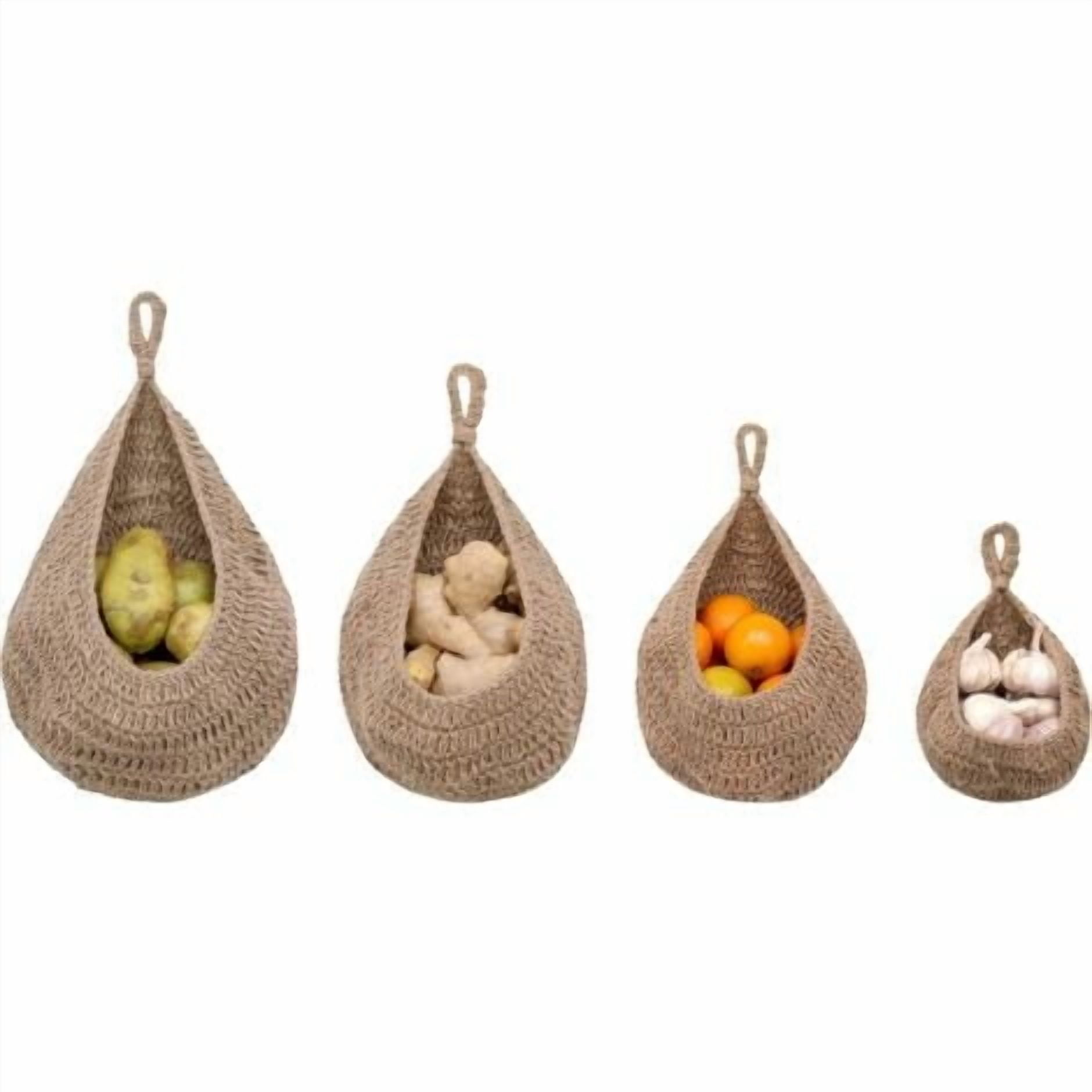 Set of 4 Teardrop Hanging Storage Baskets Handwoven Jute Pantry ...