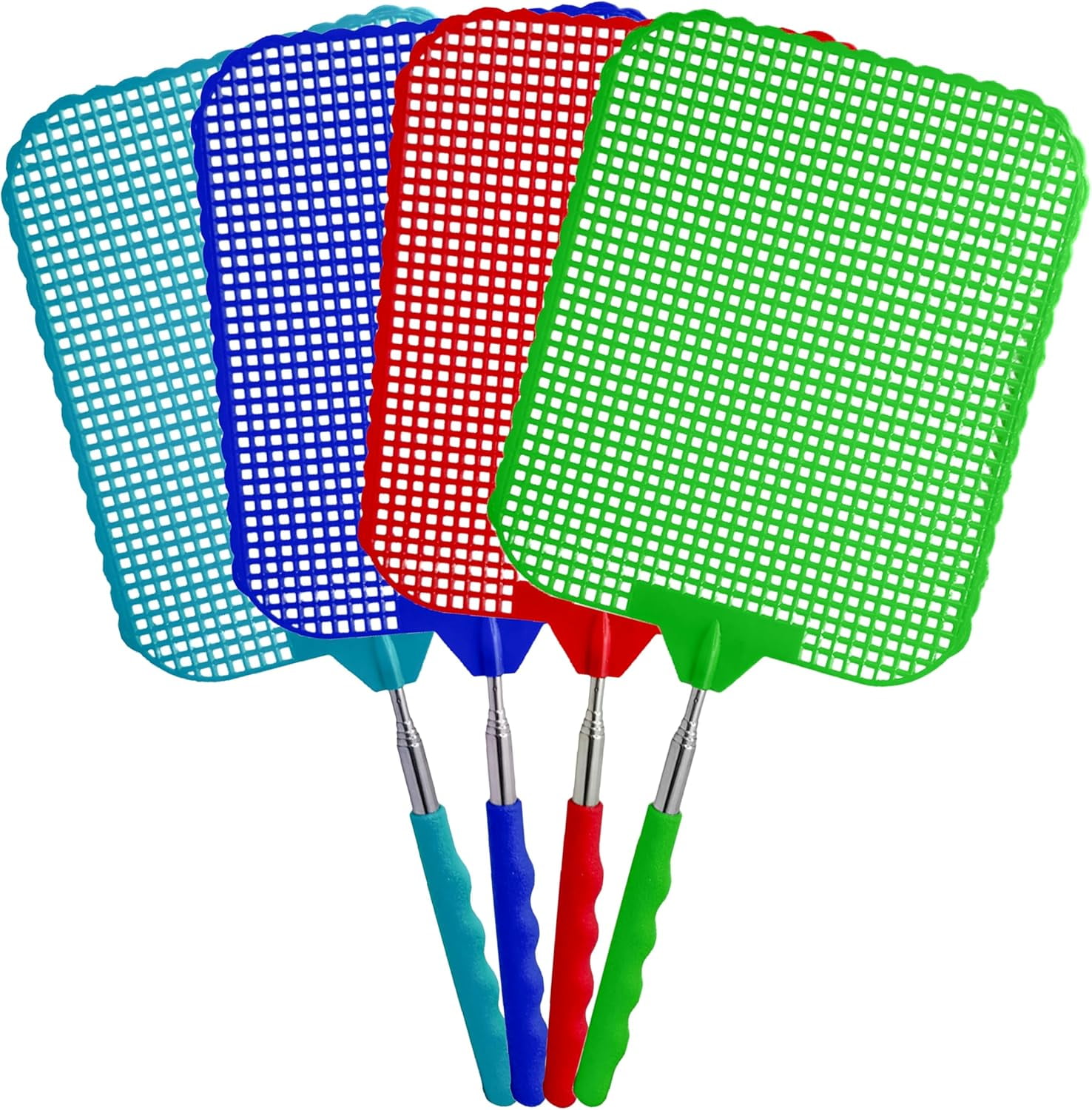 Set of 4 Telescopic Jumbo Fly Swatters - Extends from 14" to 30" with ...