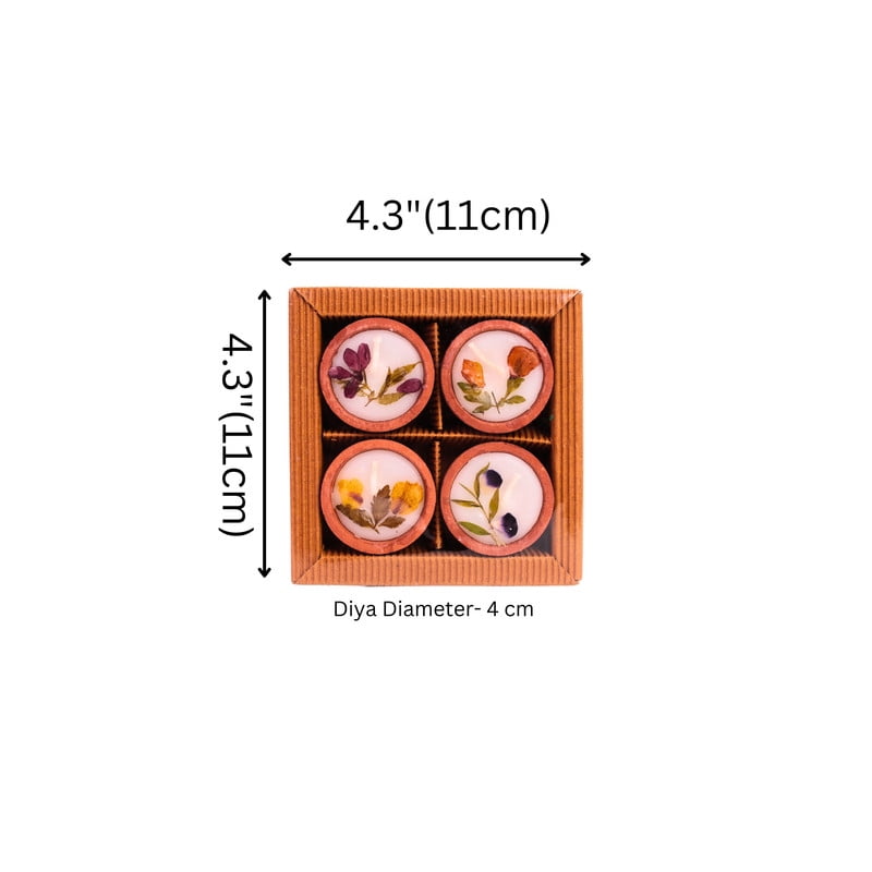 Set of 4 Terracotta Clay Pot Candles, Soy Wax, Rose Scented, Dried Flowers, Eco-Friendly Design ...