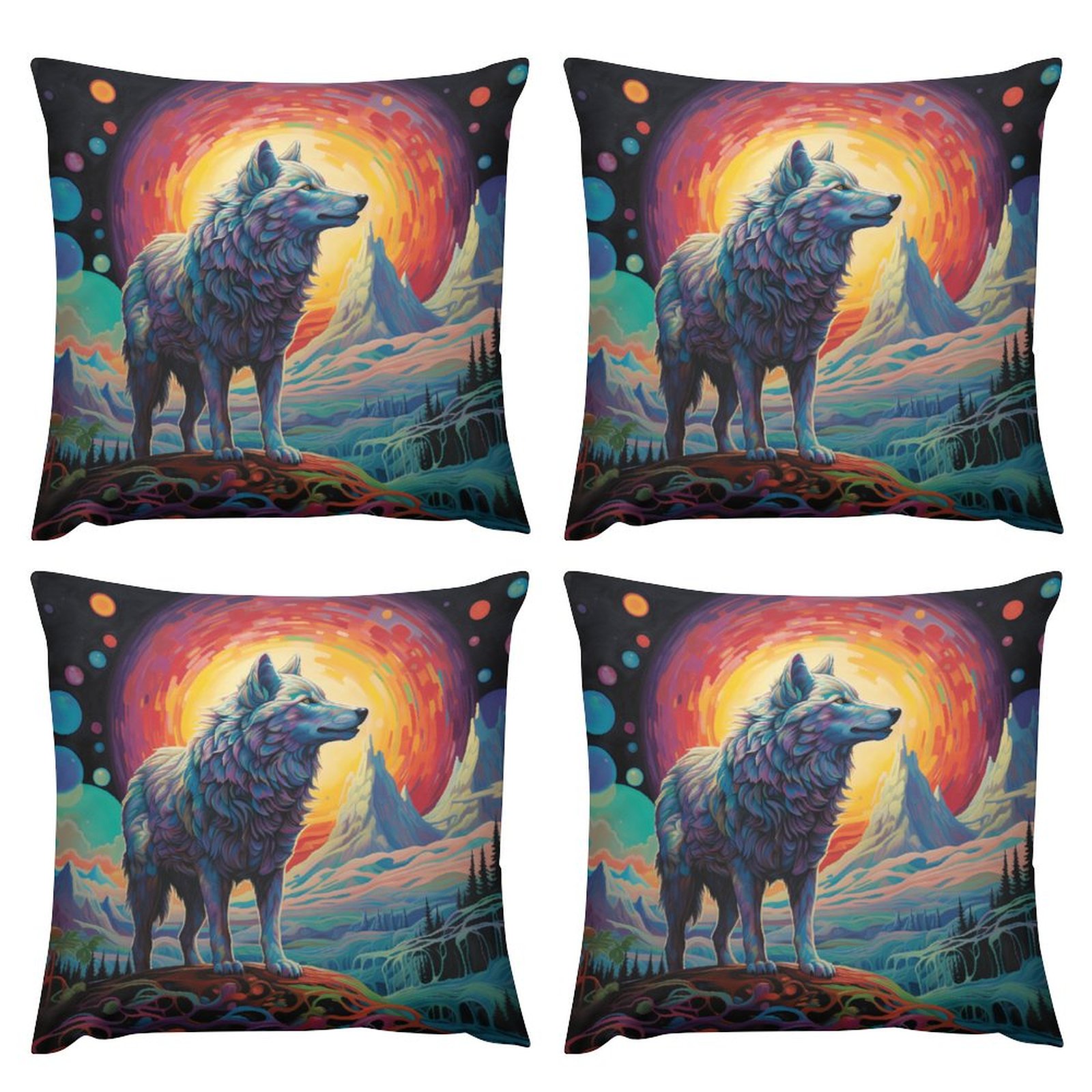 Set of 4 Throw Pillow Colorful Lone Wolf Hand Couch Sofa Decorative ...