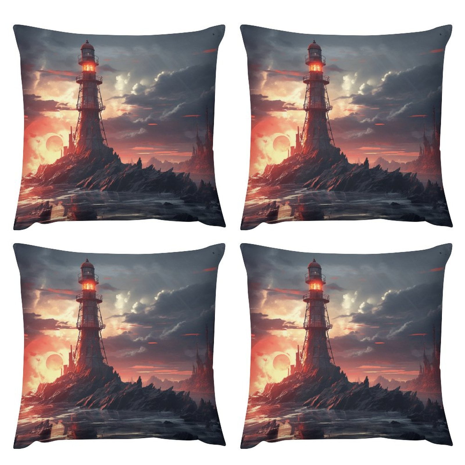Set of 4 Throw Pillow Ocean Lighthouse Hand Couch Sofa Decorative ...