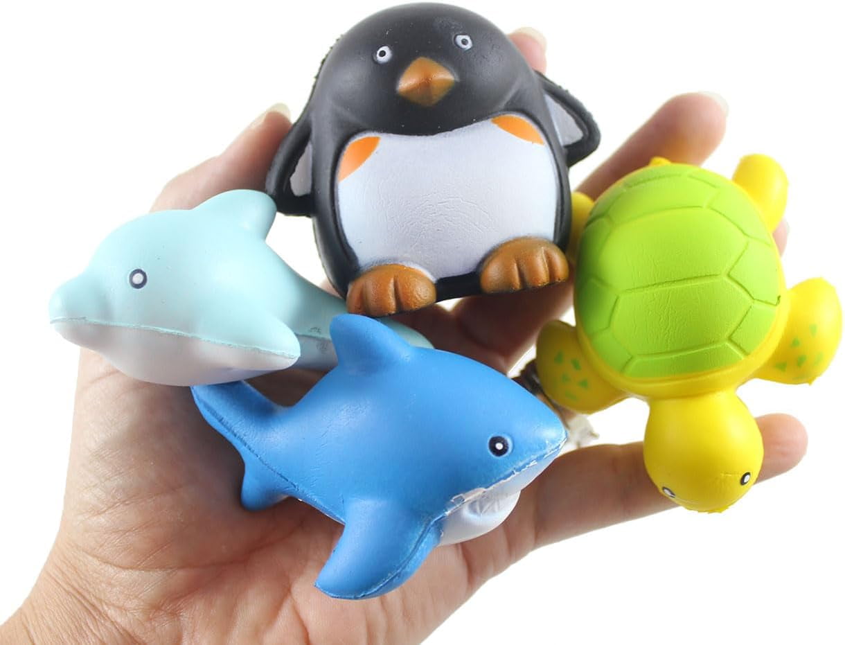 Set of 4 Tiny Sea Life Ocean Animals Slow Rise Squishy Toys - Memory ...