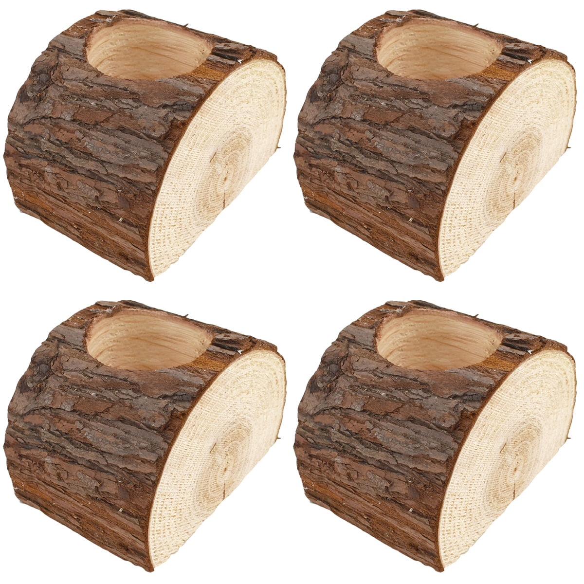 Set of 4 Tree Stump Plant Pots Wooden Flower Artificial Creative ...