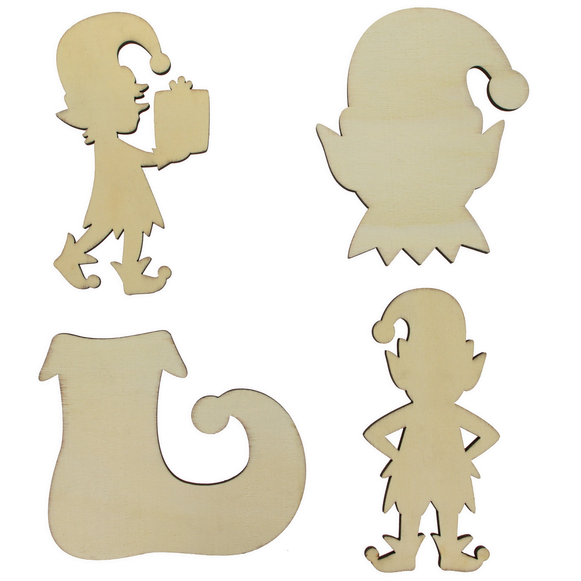 Set of 4 Unfinished Wooden Elf Shape Cutout DIY Craft 5 Inches ...