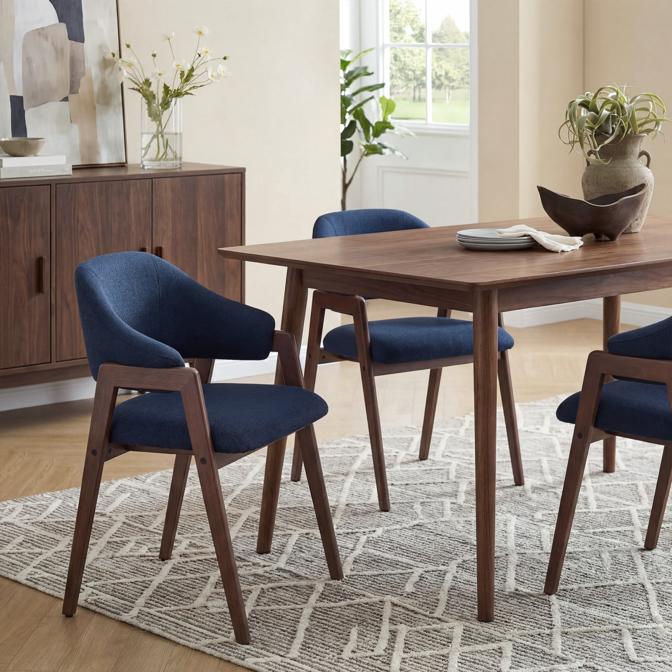 Set of 4 Upholstered Dining Chair, Wooden Kitchen Side Chair with ...