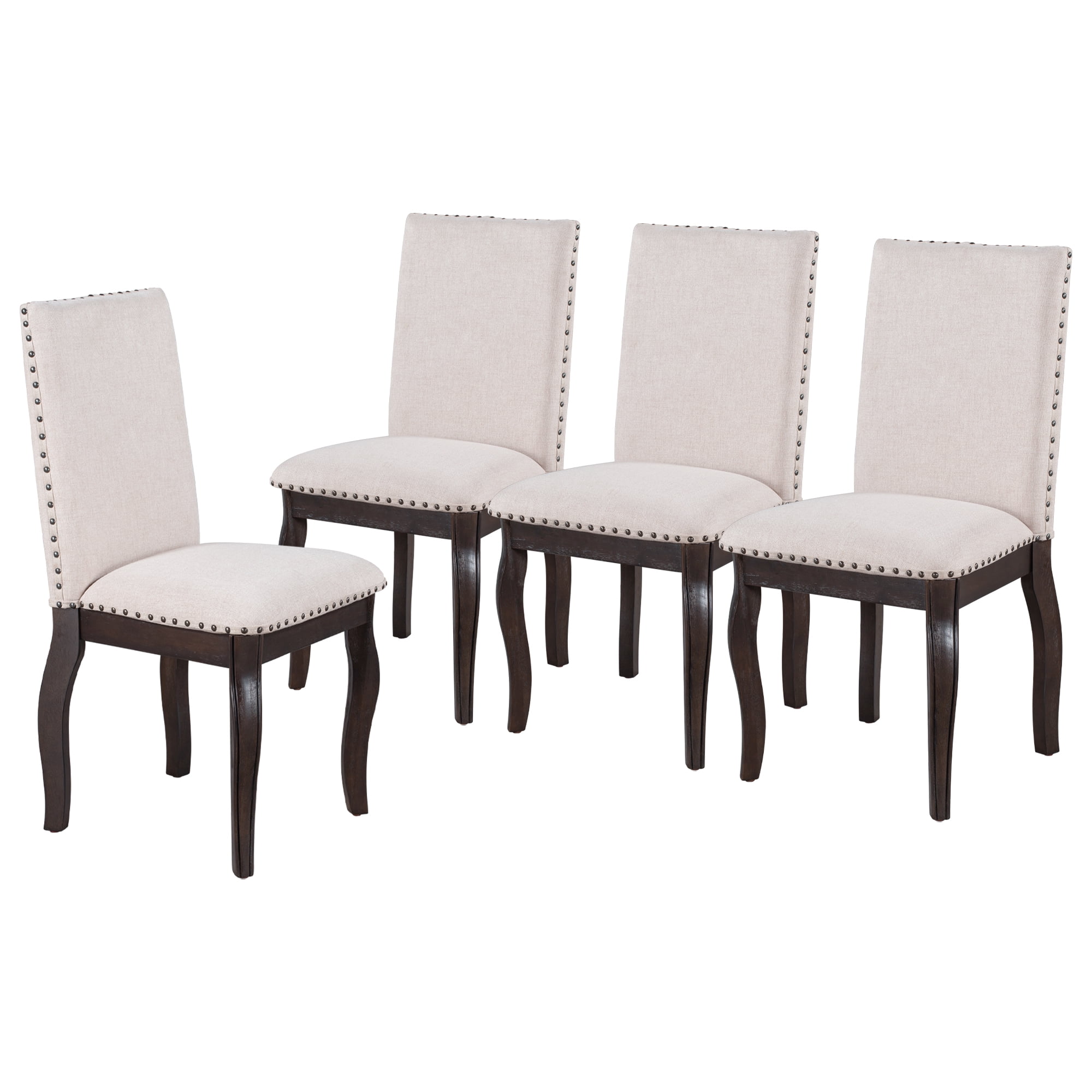 Set of 4 Upholstered Fabric Dining Chairs Padded Parson Chair with ...