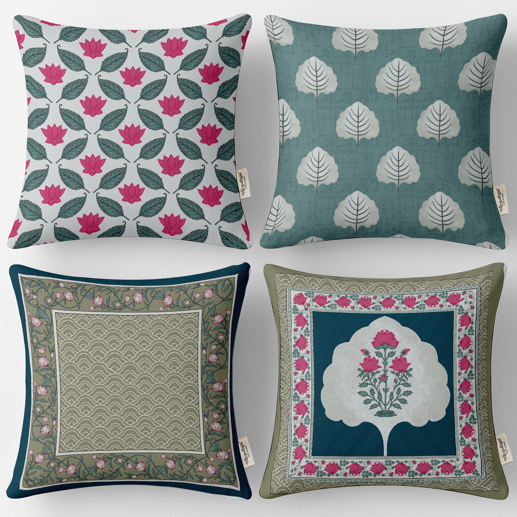 Set of 4 Vargottam 18x18 Cotton Cushion Covers - Decorative Reversible ...