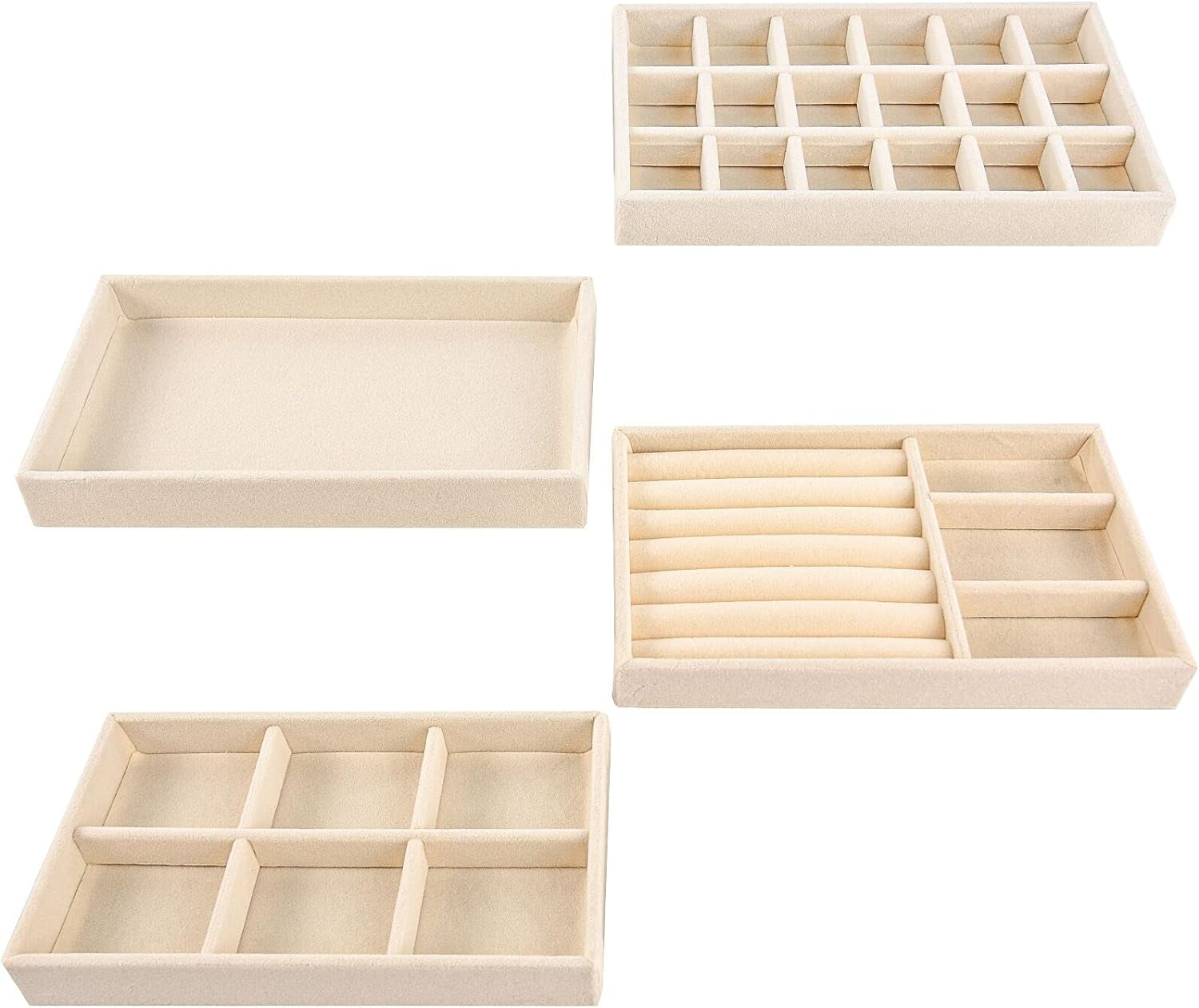 Set of 4 Velvet Jewelry Organizer Trays, Stackable Storage Drawers for ...