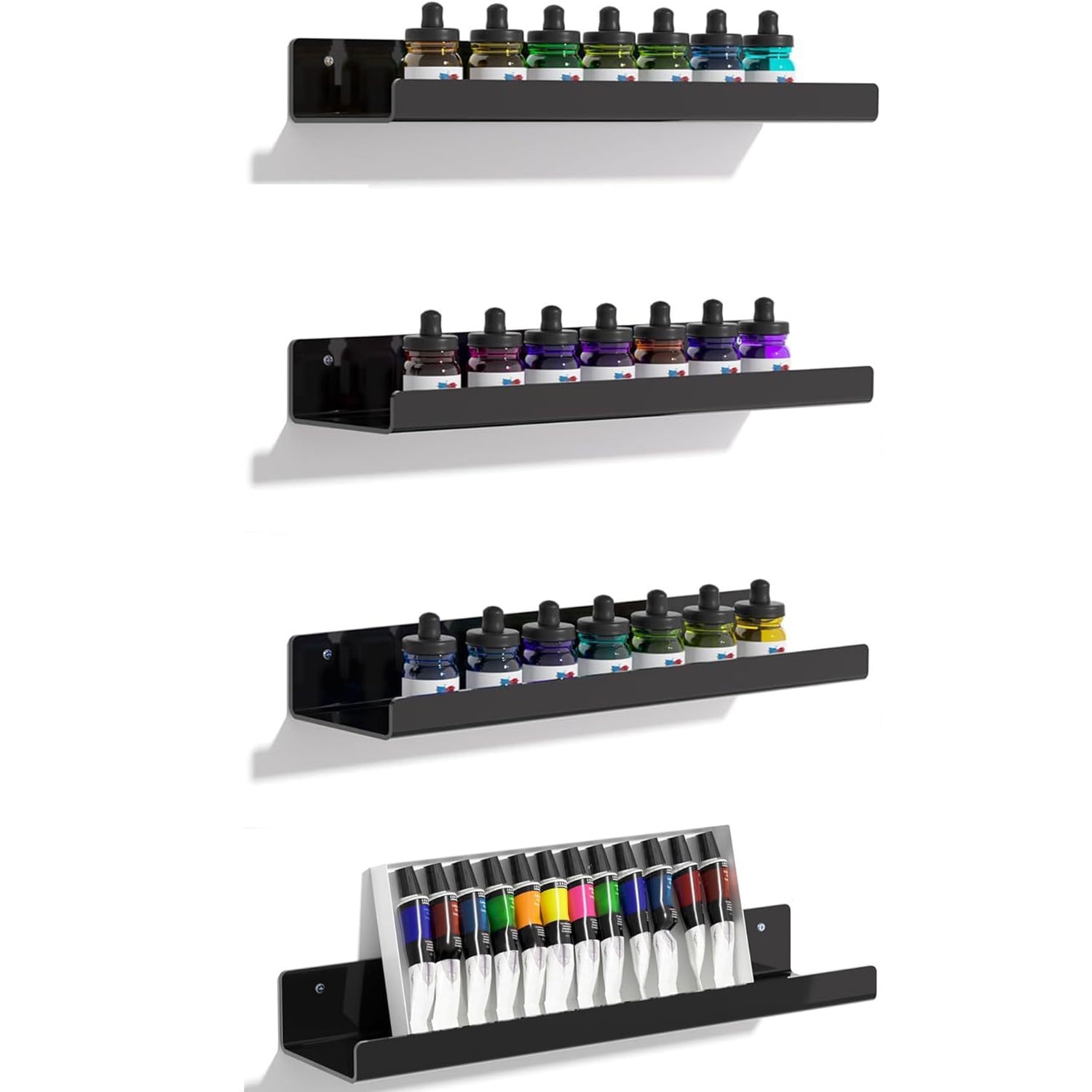Set of 4 Wall Shelf Wall-Mounted 15" Black Acrylic Floating Shelves W ...