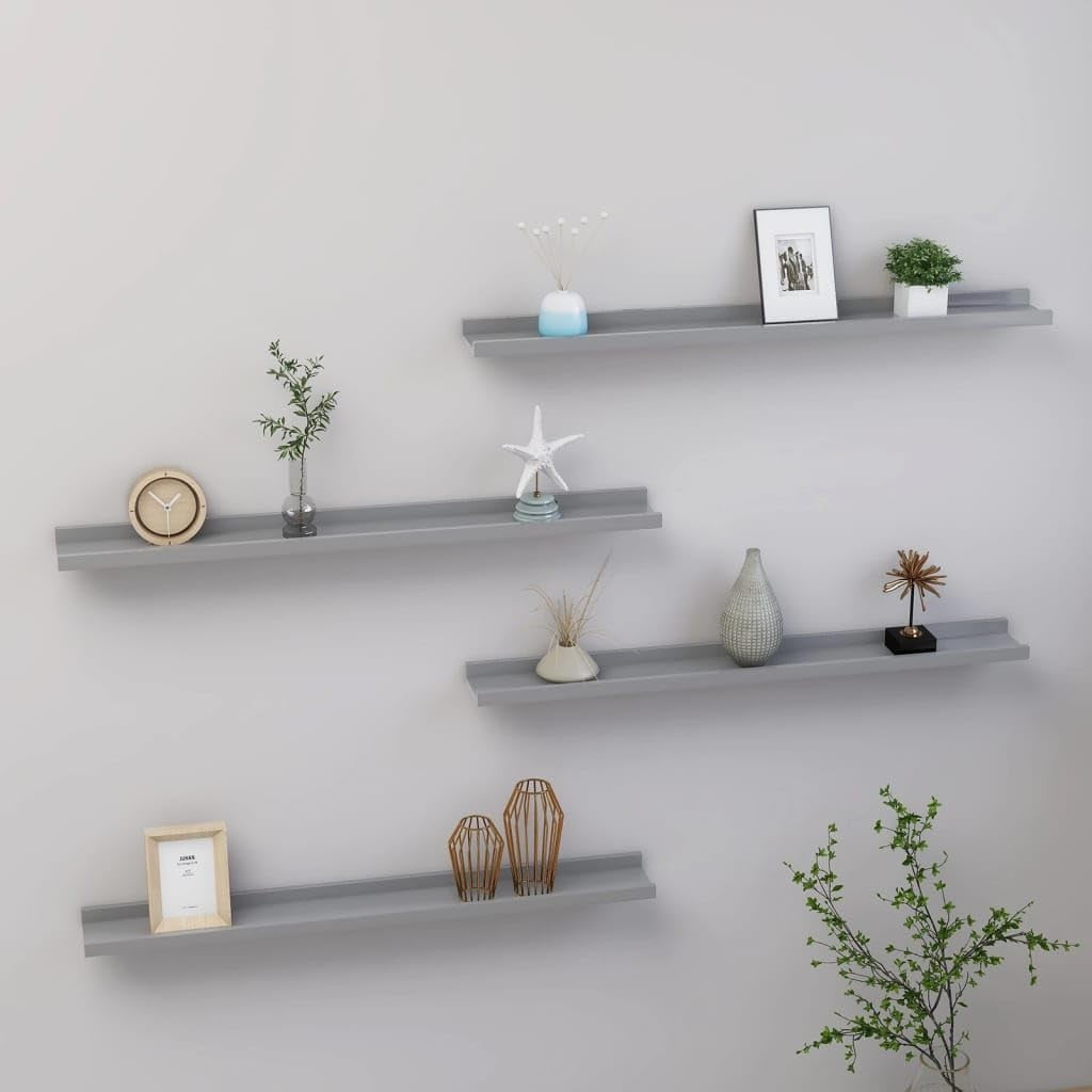 Set of 4 Wall Shelves, Sturdy MDF Construction, for Decorative Storage ...