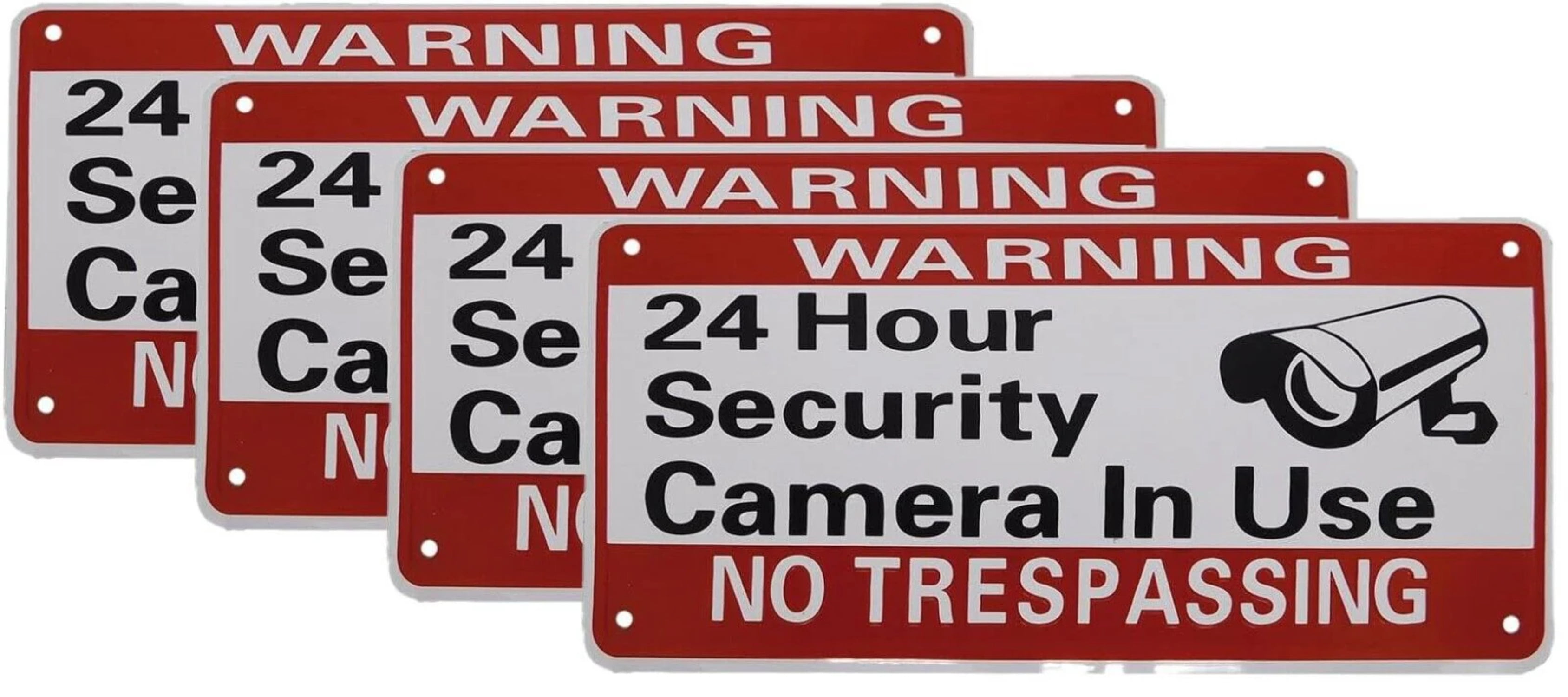Set of 4 Warning 24 Hour Security Camera In Use Red White 6"x12 ...