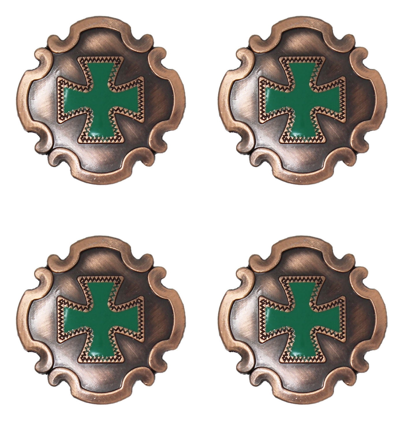 Set of 4 Western 1-1/2" Saddle Tack Copper Shield Conchos w/ Teal Cross ...