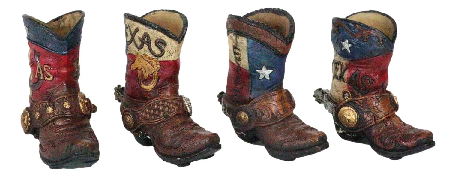 Set of 4 Western Texas Cowboy Cowgirl Faux Tooled Leather Spur Boots ...