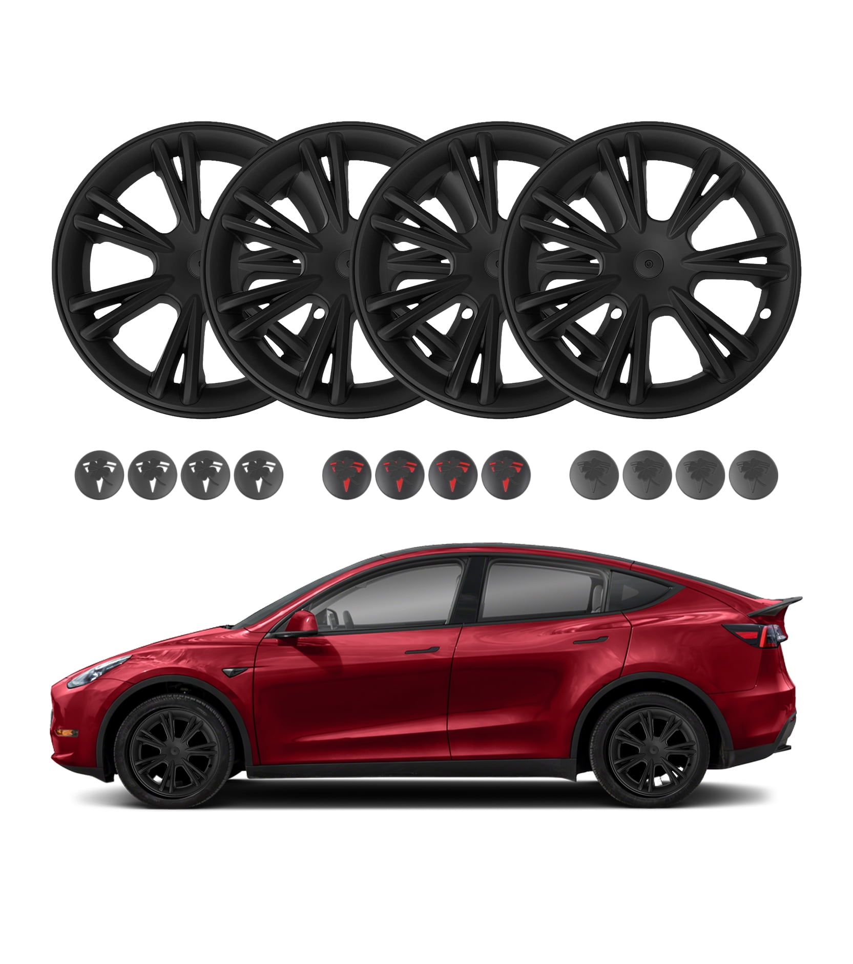 Set of 4 Wheel Covers Sport Hubcaps Matte Black For 2020-2025 Tesla Y ...