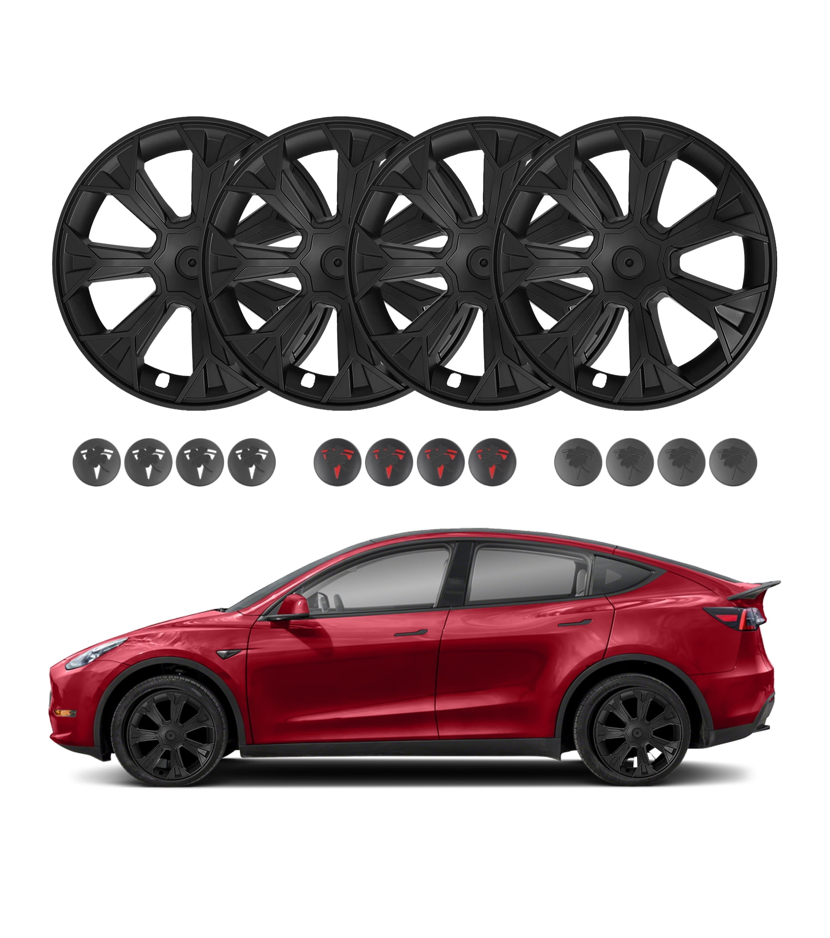 Set of 4 Wheel Covers Tomahawk Hubcaps Matte Black For 2020-2025 Tesla ...