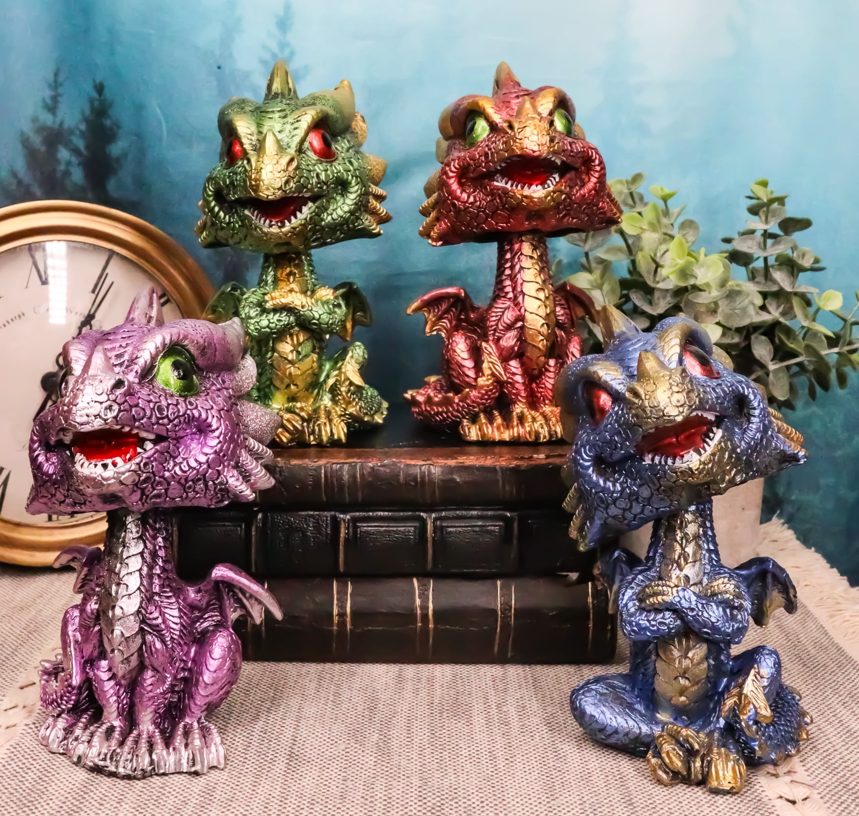Set of 4 Whimsical Wyrmling Baby Dragons Sitting Naughty Bobblehead ...