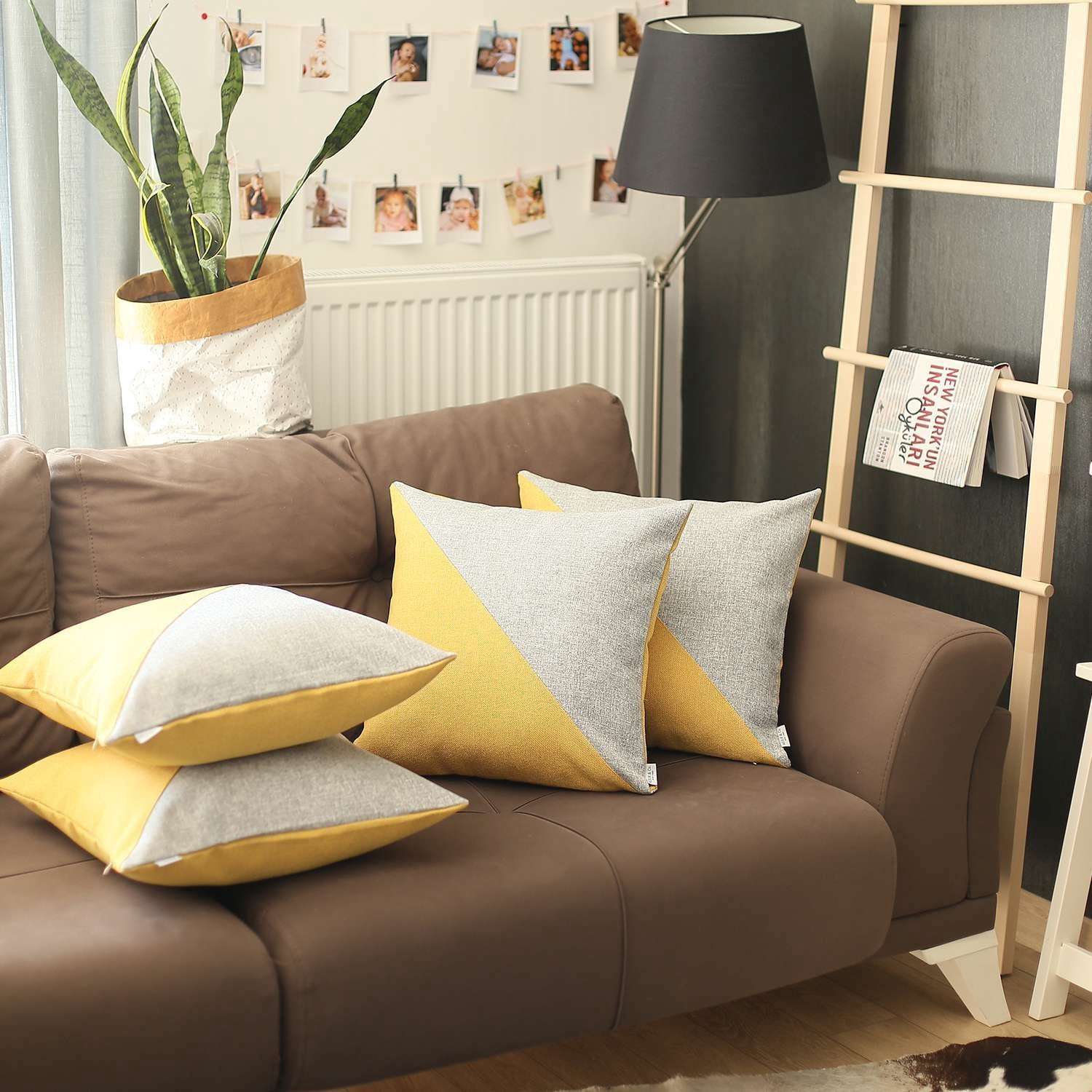 Set of 4 White and Yellow Diagonal Pillow Covers - Walmart.com